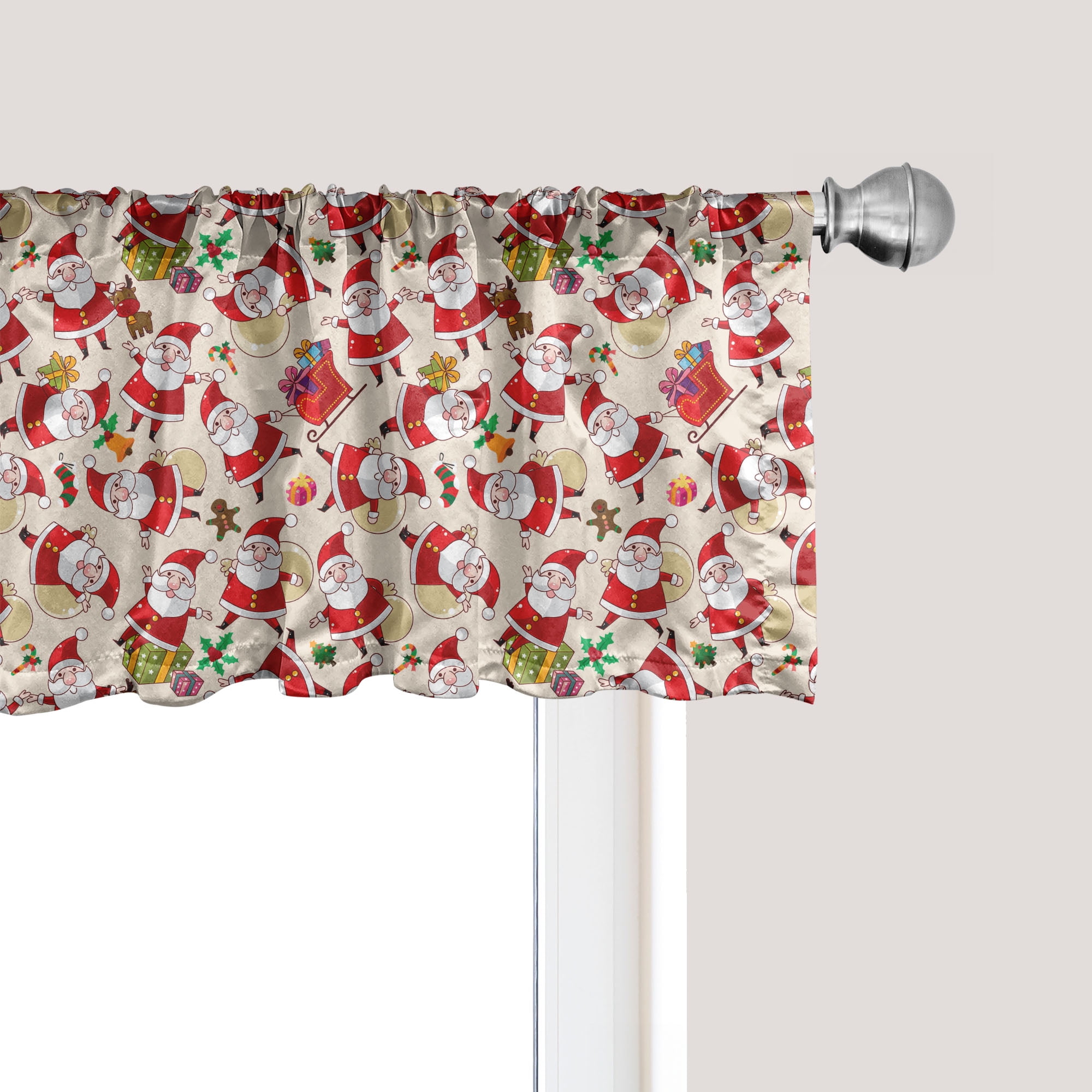 Ambesonne Christmas Window Valance, Cartoon Santa Claus, 54" X 18 ...