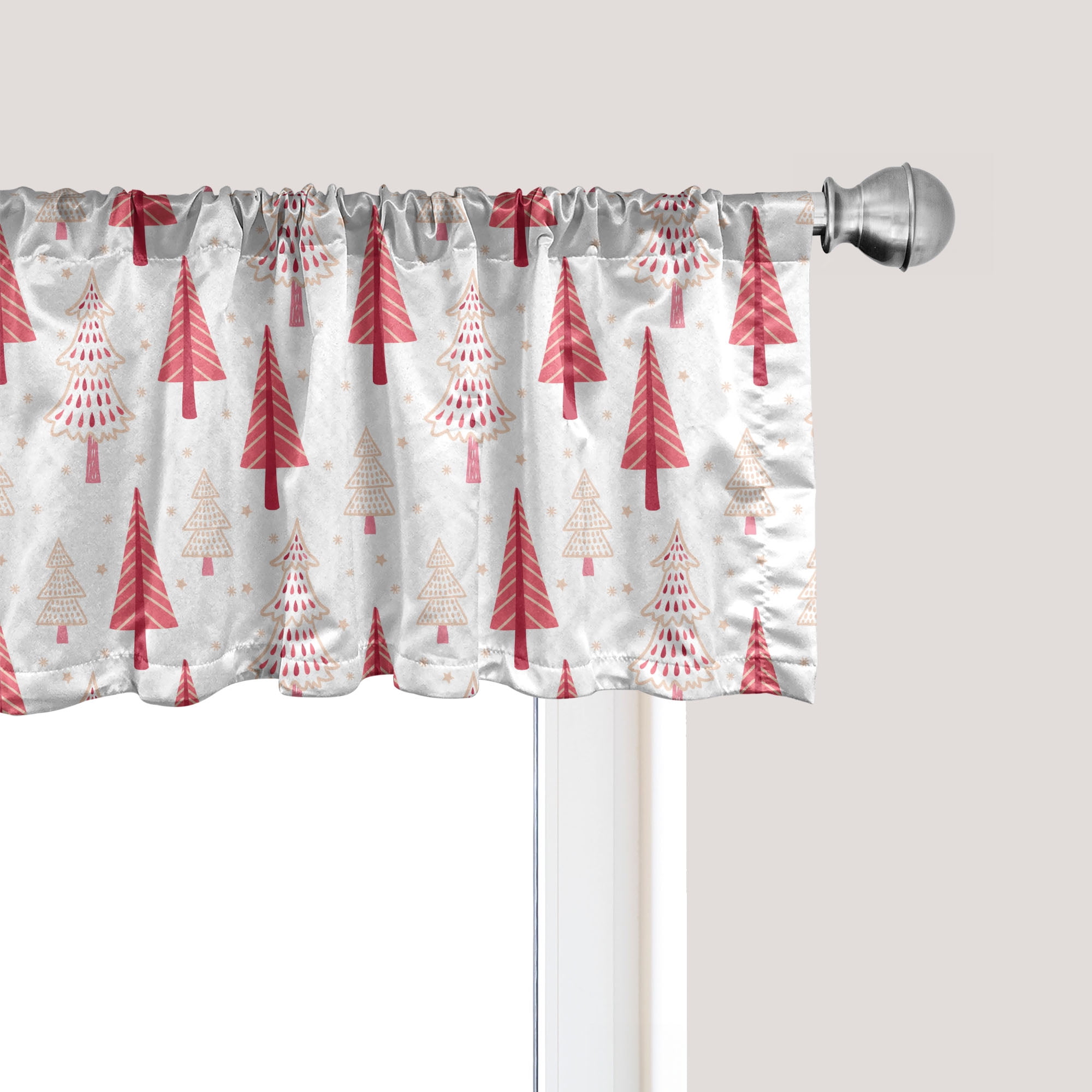 Ambesonne Christmas Window Valance, Ornamental Trees Stars, 54" X 12 ...