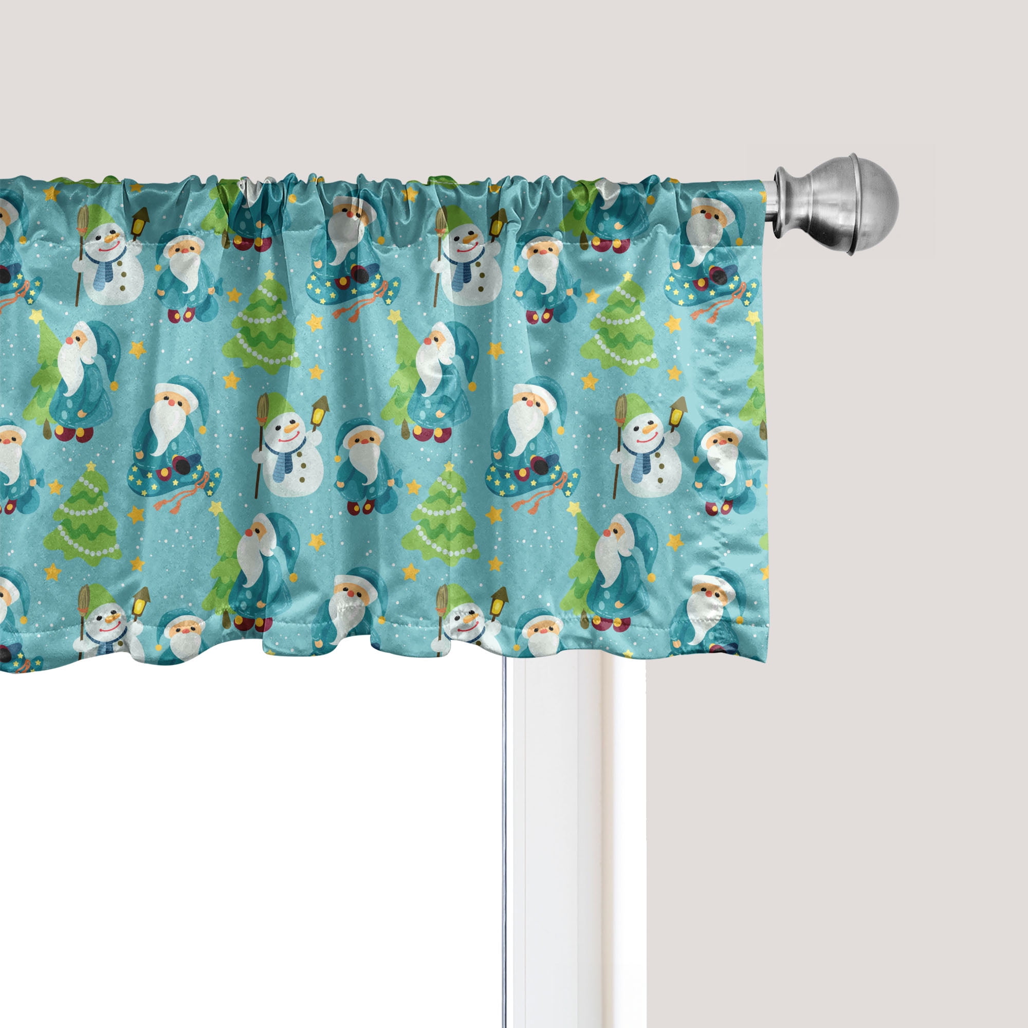 Ambesonne Christmas Window Valance, Santa Claus Trees Snowman, 54" X 18 ...