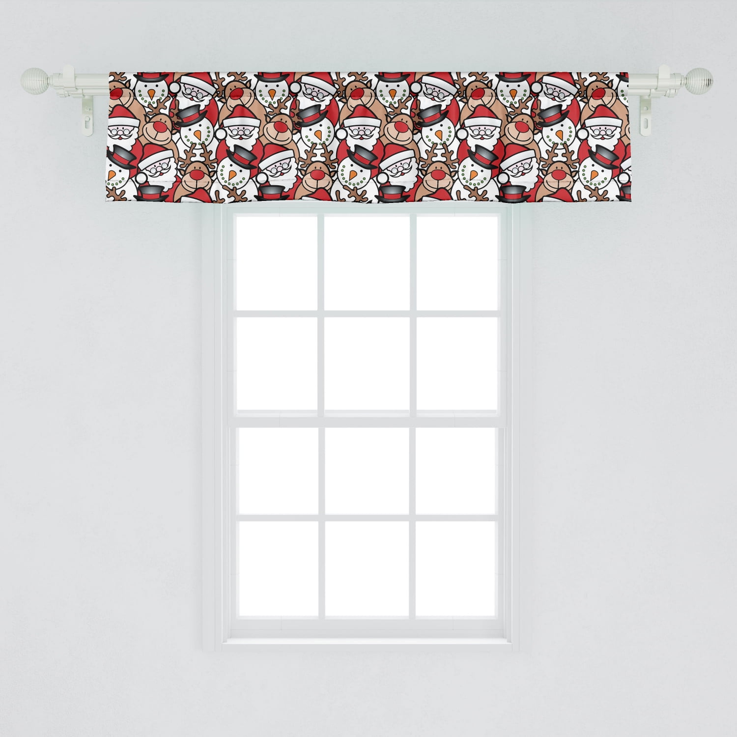 Ambesonne Christmas Window Valance, Snowman Reindeer Santa Claus ...