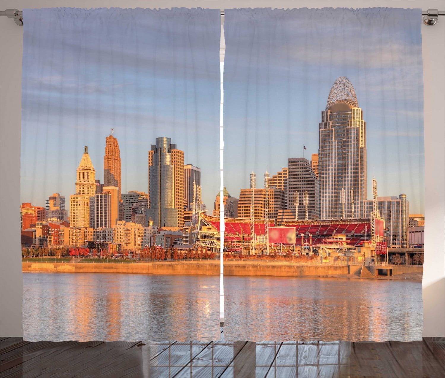 Ambesonne Cincinnati Curtains 2 Panel Set, Buildings near Stadium, 108 ...