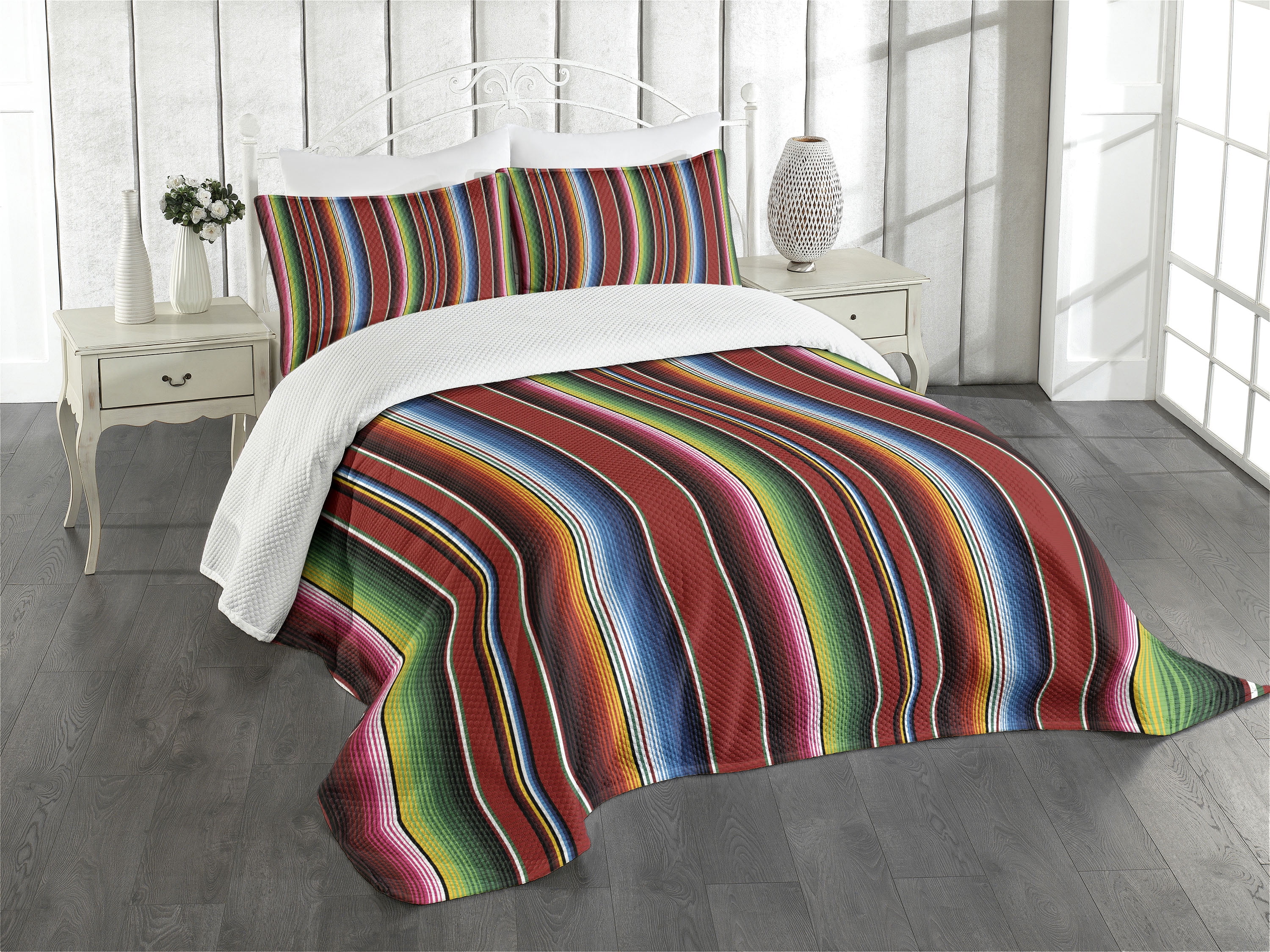 Ambesonne Cinco de Mayo Quilted Bedspread Set 3 Pcs, Vertical Lines ...