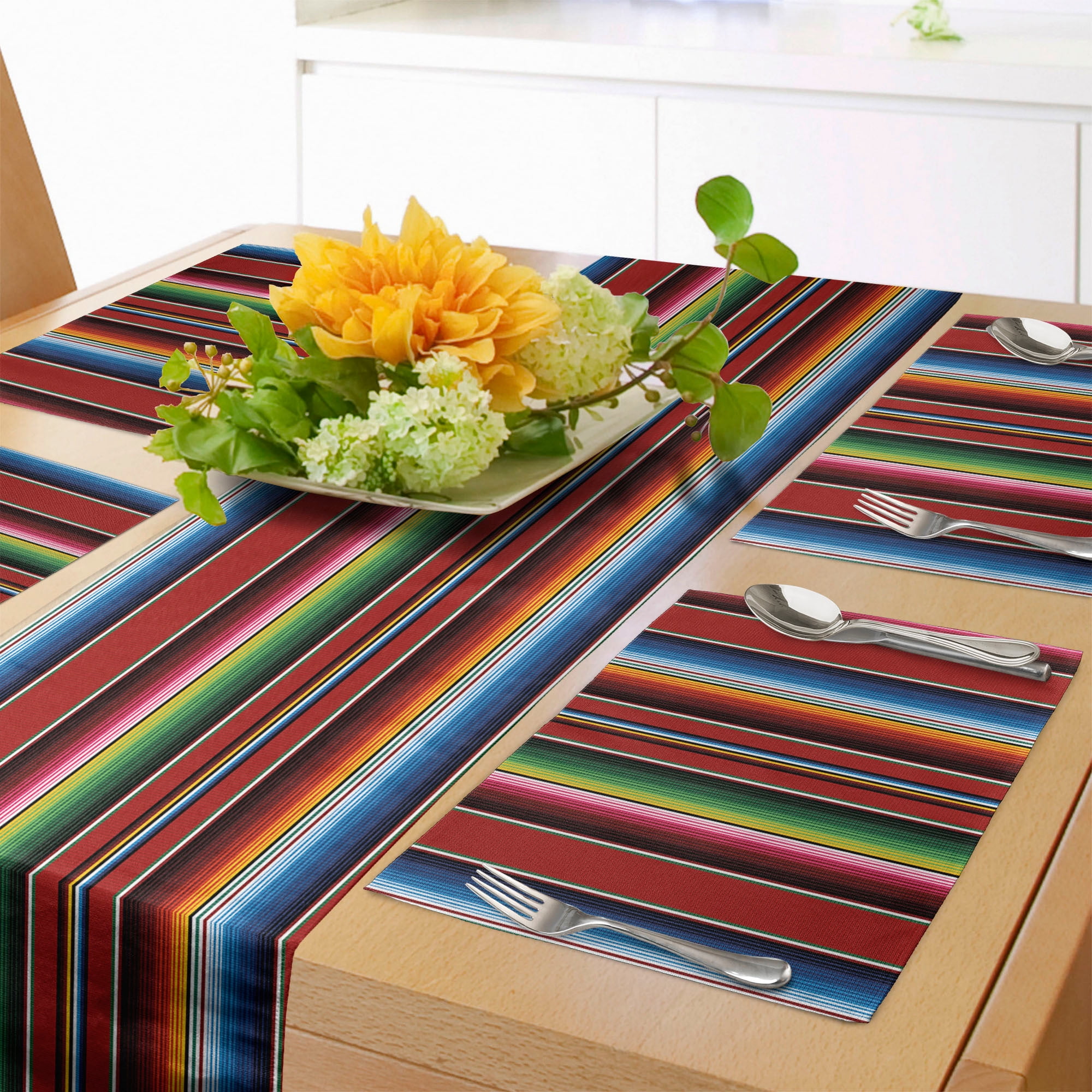 Ambesonne Cinco de Mayo Table Runner & Placemats, Vertical Lines Design ...