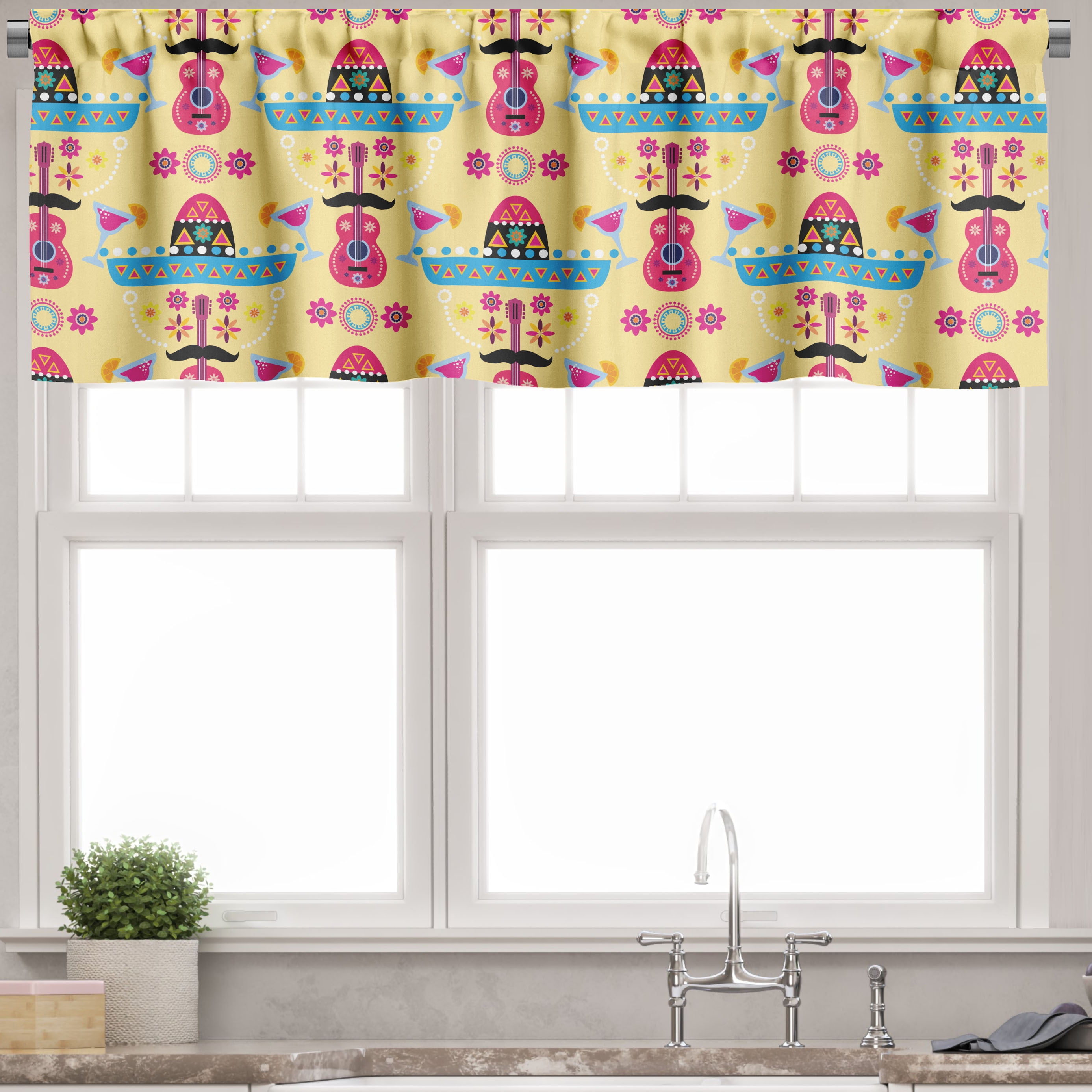 Ambesonne Cinco de Mayo Window Valance, Funny Face, 54" X 12", Pastel ...