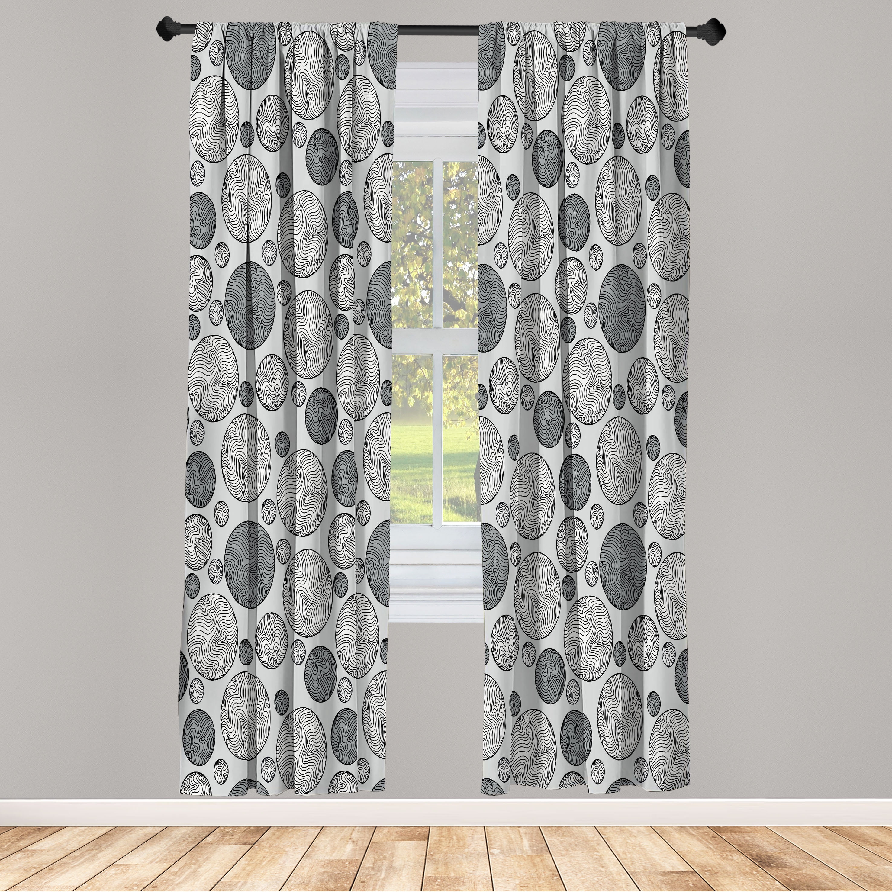 Ambesonne Circle Curtains, Lines Abstract Motifs Print, Pair of 28"x84 ...