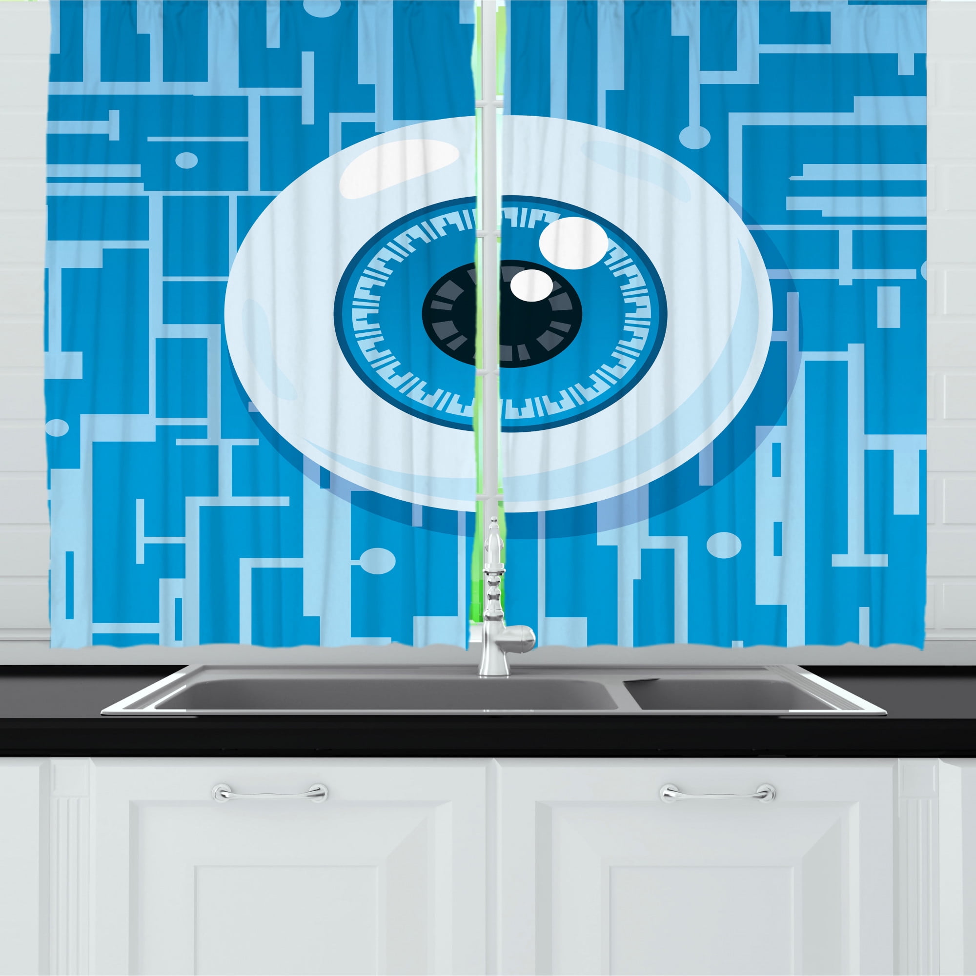 Ambesonne Circuit Board Kitchen Curtains, Computer Eyeball Art, 55"x45 ...