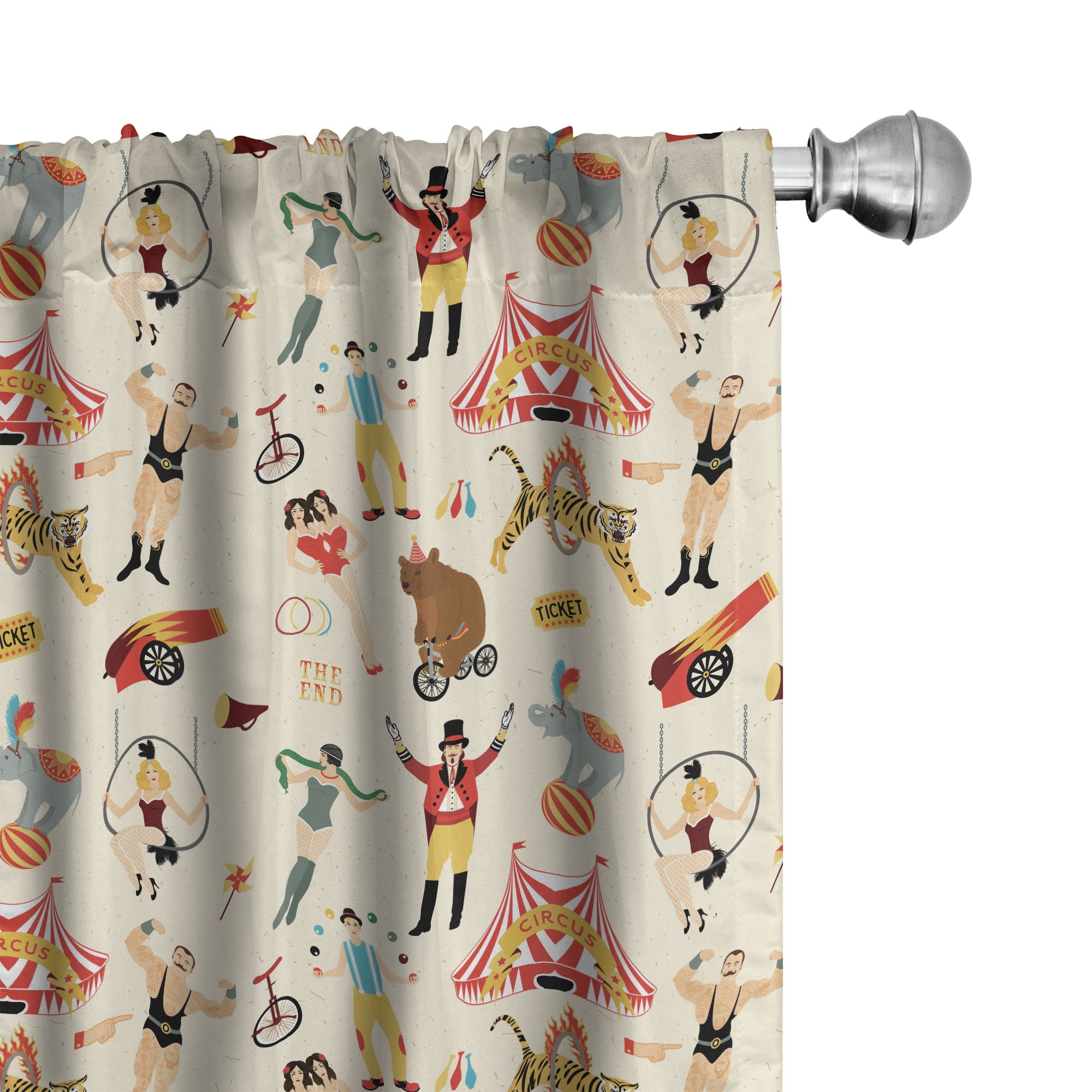 Ambesonne Circus Curtains, Retro Circus Firgures, Pair of 28"x63 ...