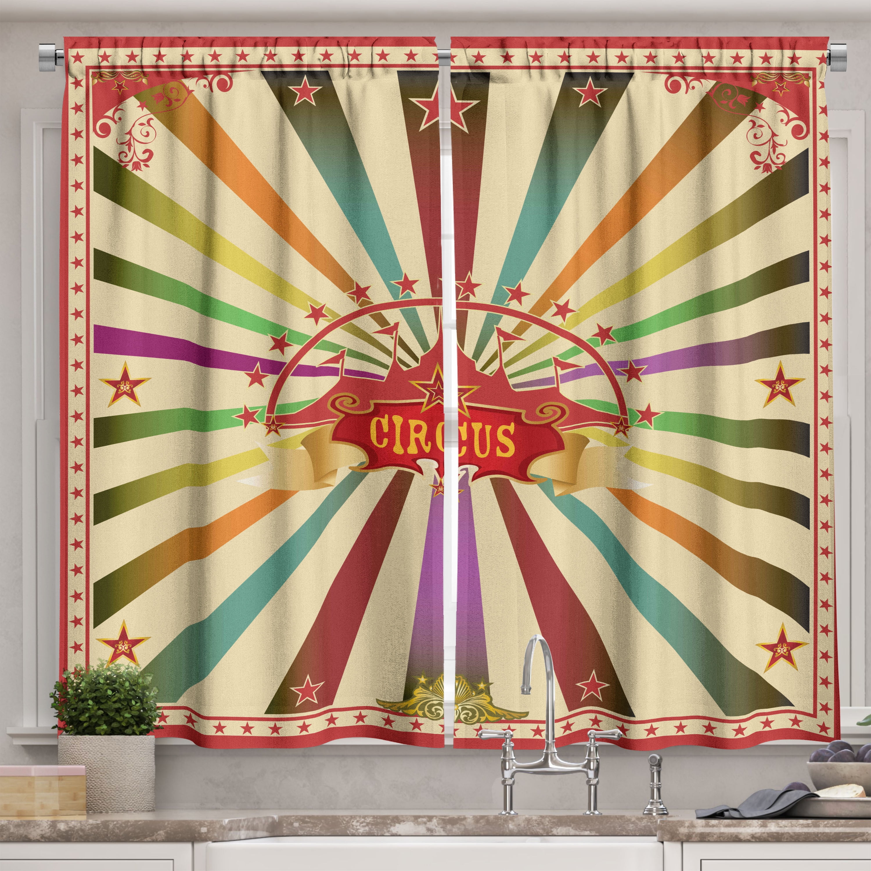 Ambesonne Circus Kitchen Curtains, Invitation Vintage Tent, 55"x39 ...