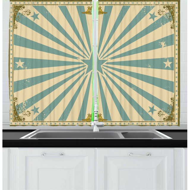 Ambesonne Circus Kitchen Curtains, Stars Beams Rays Frame, 55"x39 ...