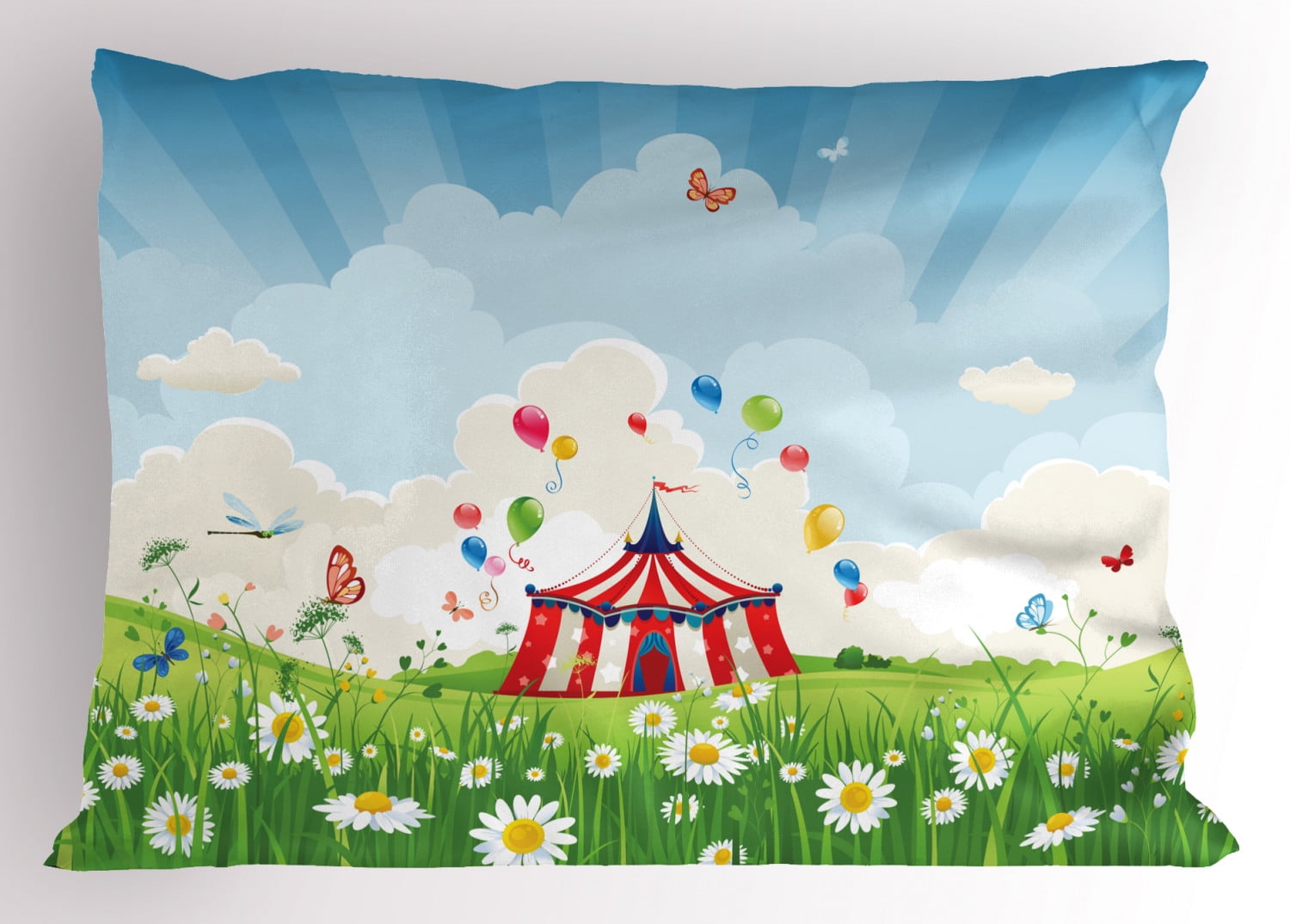 Ambesonne Circus Pillow Sham, Sunny Sky Grass Tent, 26" X 20 ...