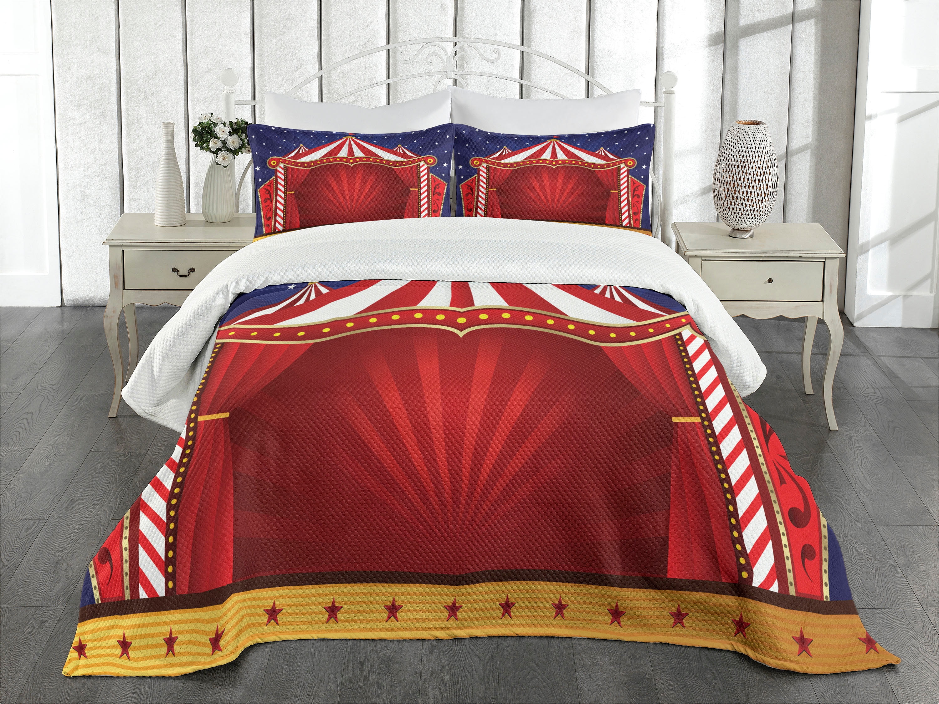 Ambesonne Circus Quilted Bedspread Set 3 Pcs, Canvas Circus Tent Art ...