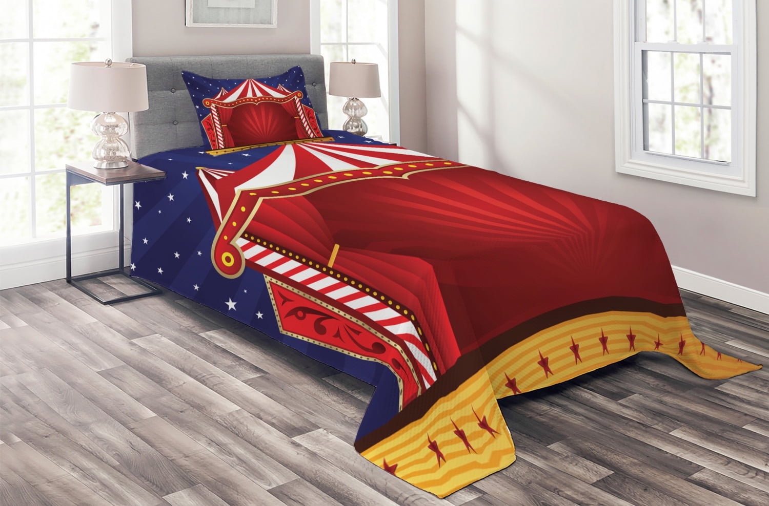 Ambesonne Circus Quilted Coverlet 2 Pcs, Canvas Circus Tent Art, Twin ...