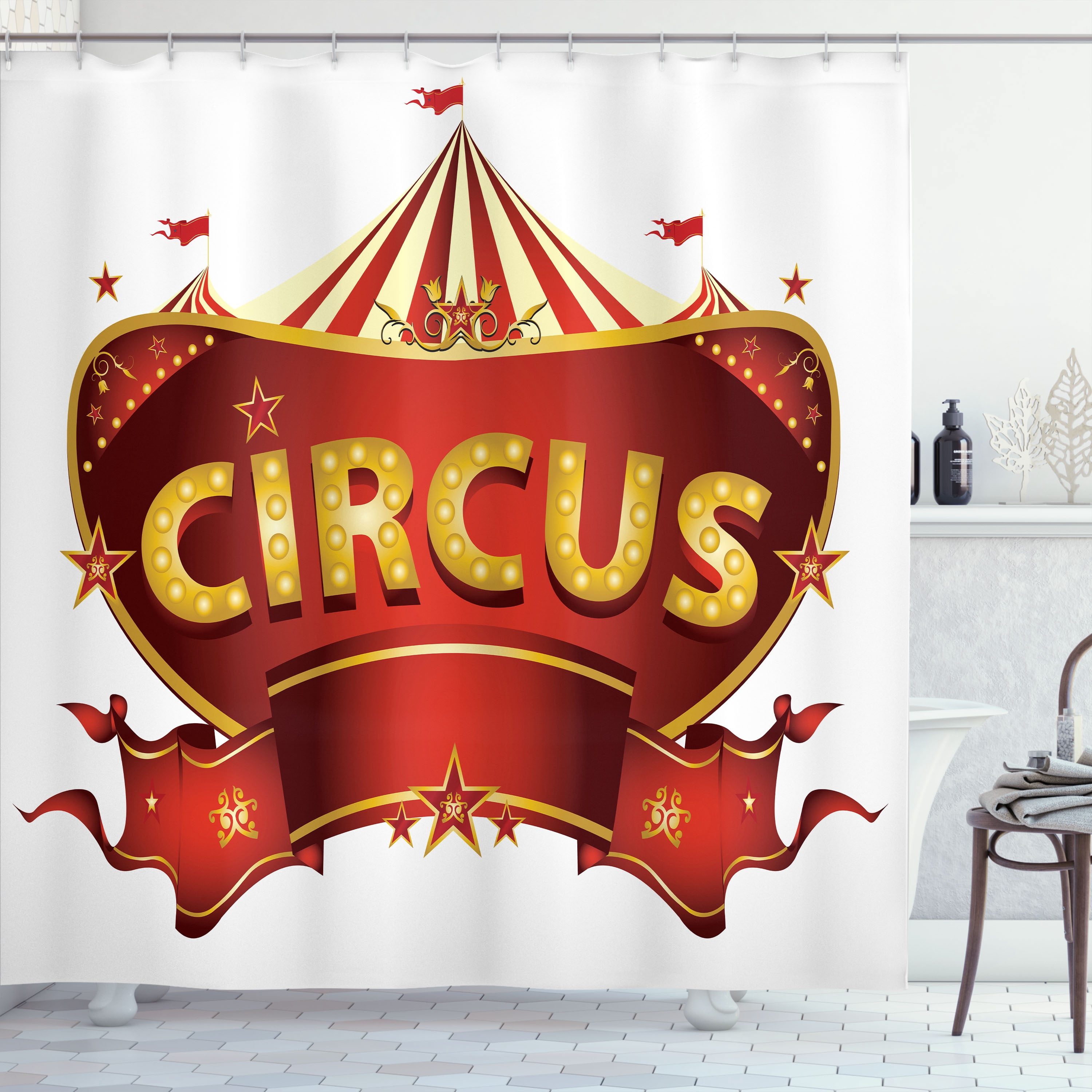 Ambesonne Circus Shower Curtain, Carnival Sign Nightlife, 69"Wx84"L ...