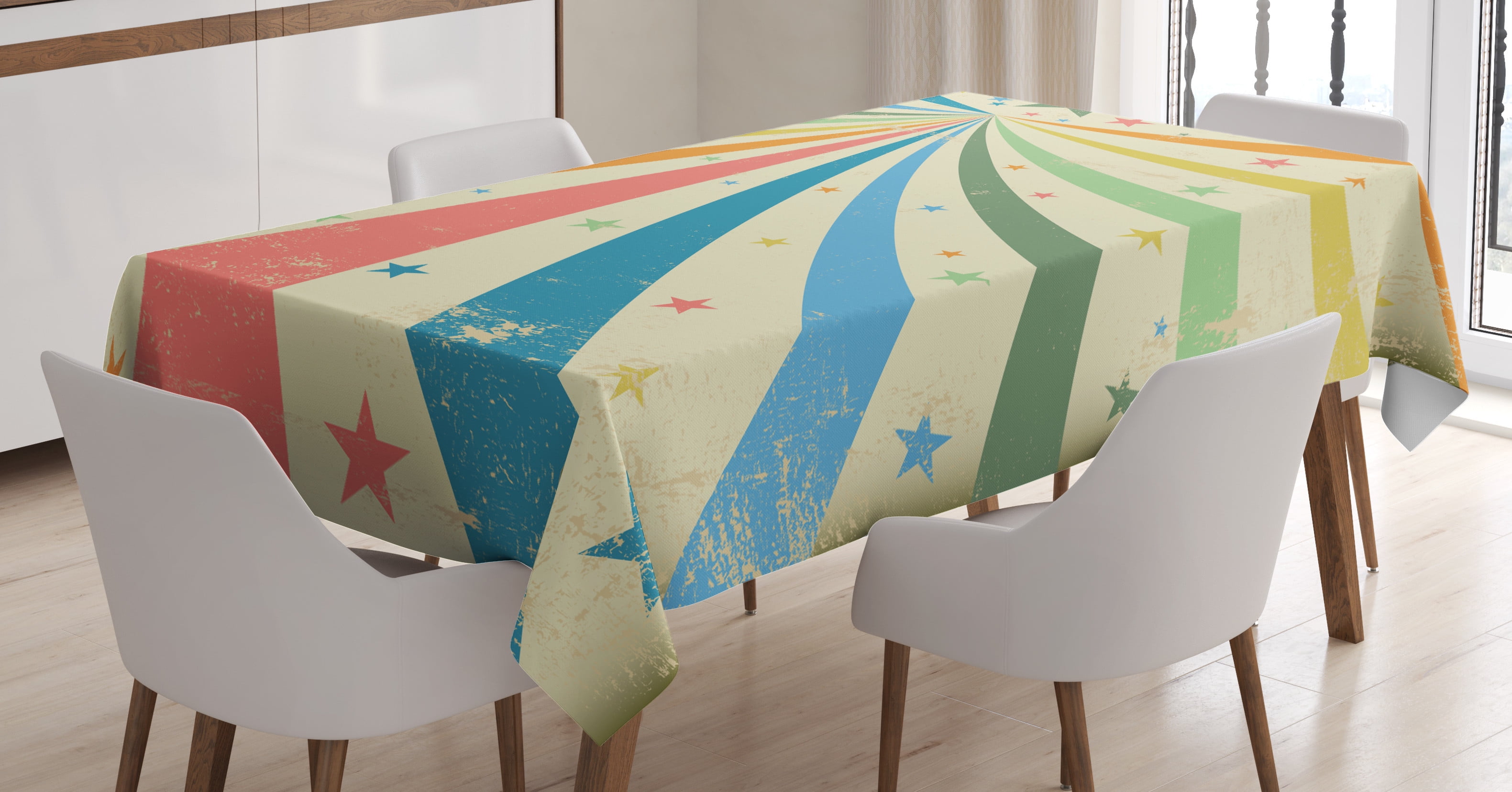 Ambesonne Circus Tablecloth Rectangular Table Cover, Rainbow Background ...