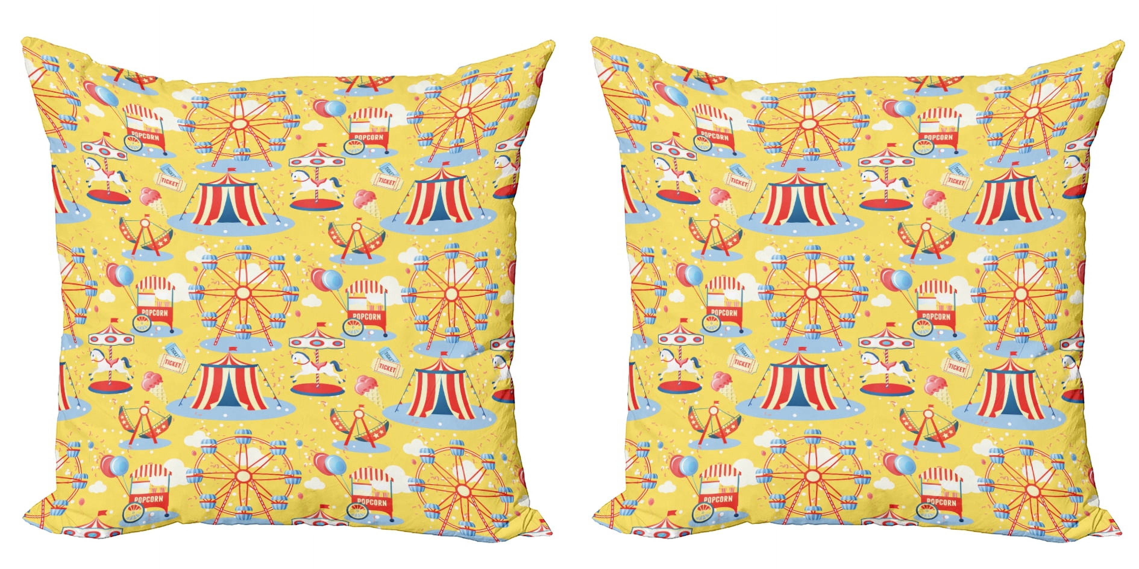 Ambesonne Circus Throw Pillow Cover 2 Pack, Amusement Park Pattern Tent ...