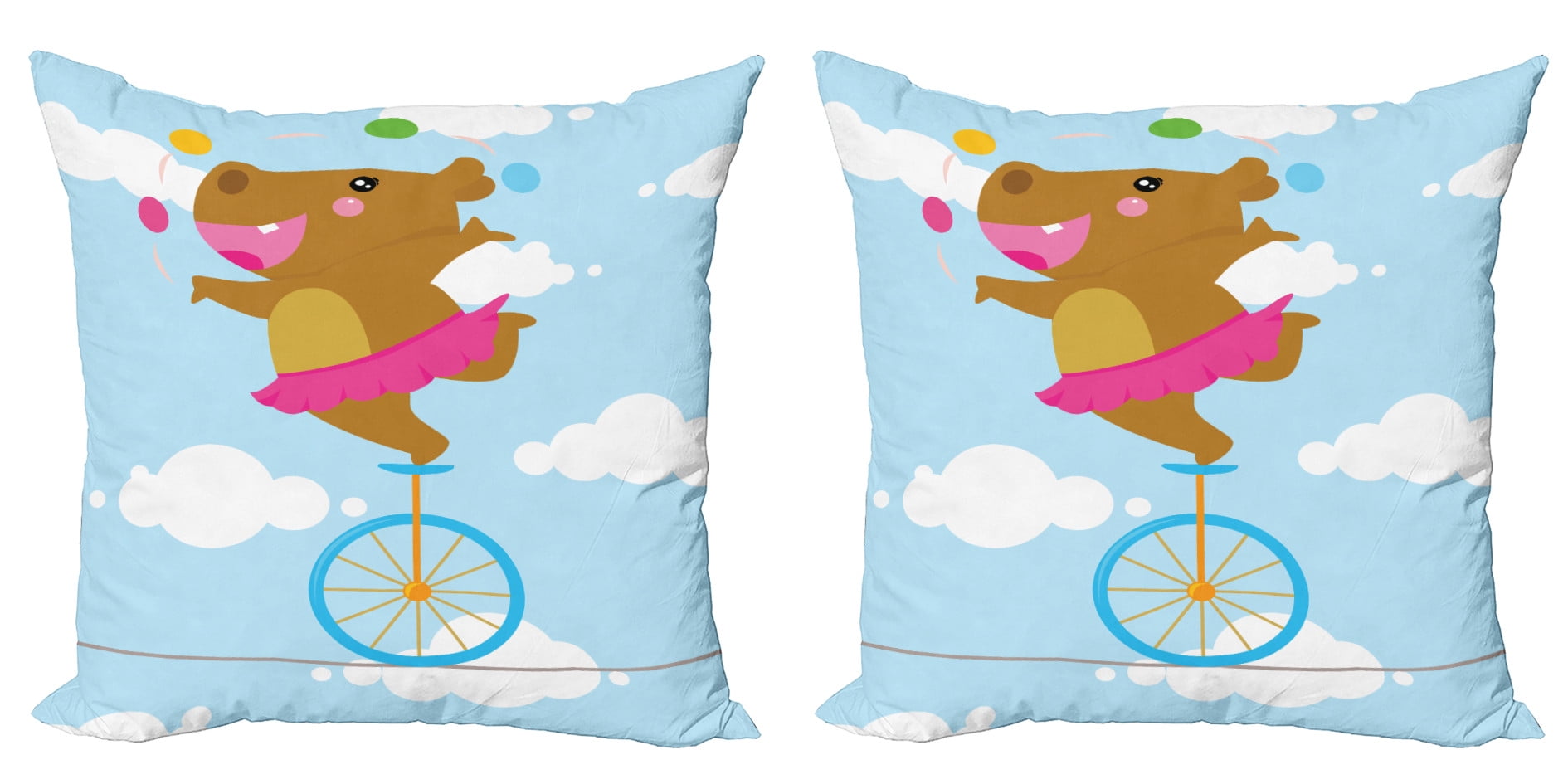 Ambesonne Circus Throw Pillow Cover 2 Pack, Balerina Juggler Hippo, 18 ...