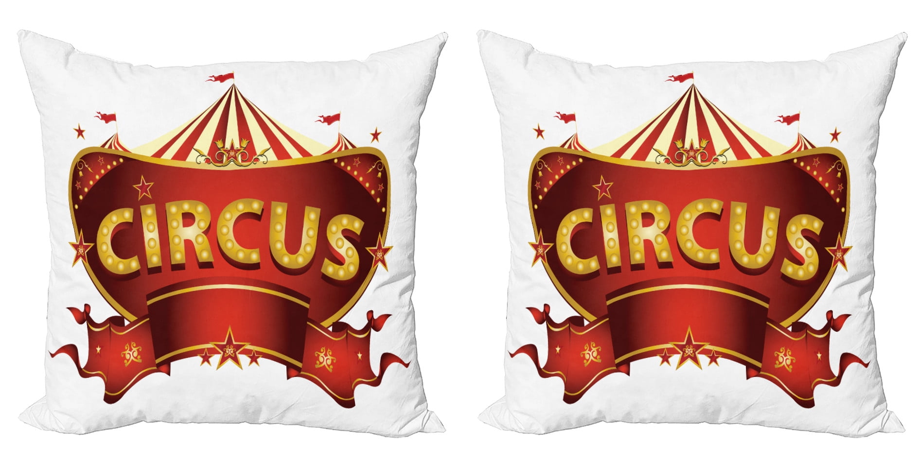 Ambesonne Circus Throw Pillow Cover 2 Pack, Carnival Sign Nightlife, 16", Yellow White Red ...