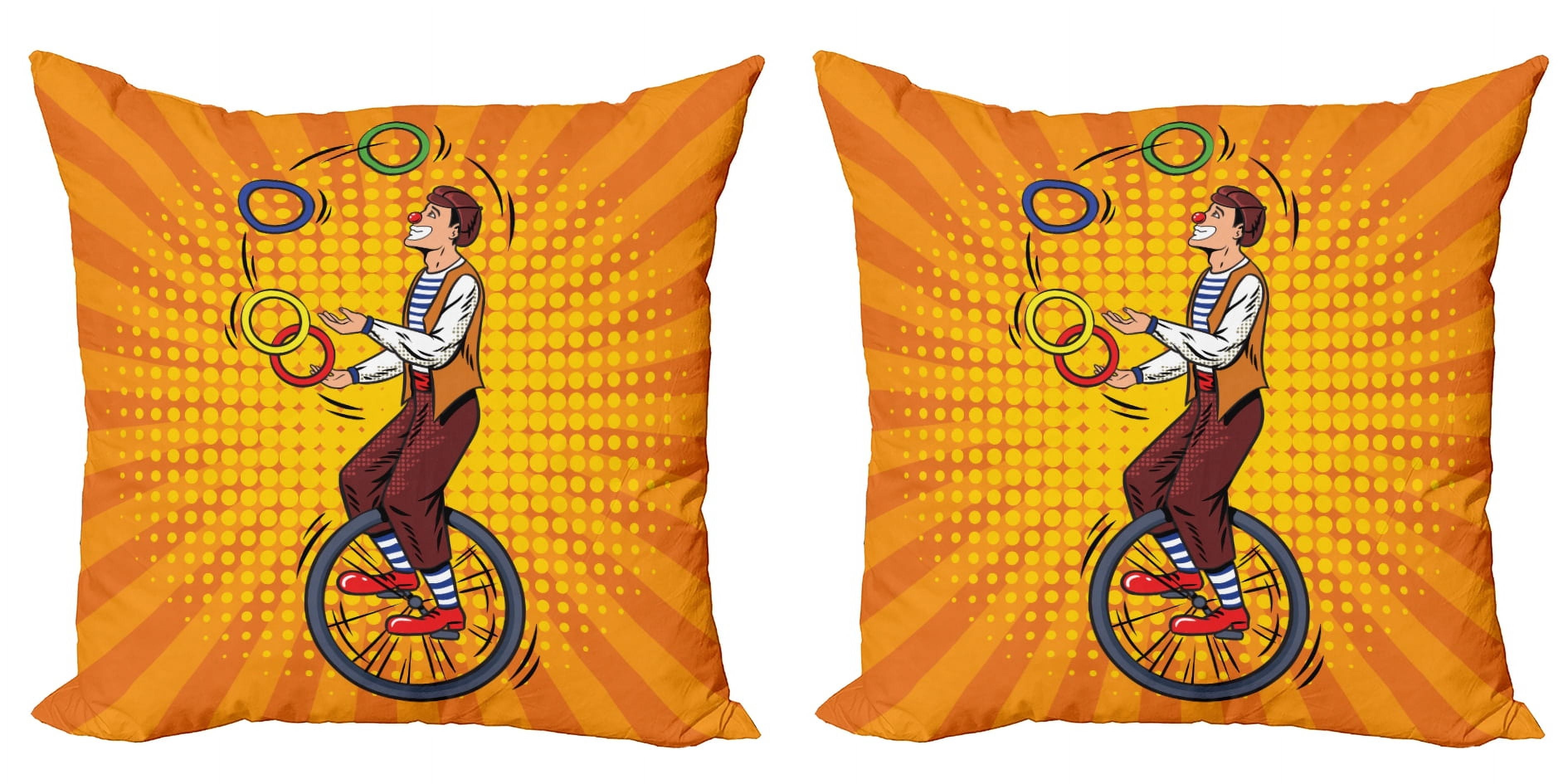 Ambesonne Circus Throw Pillow Cover 2 Pack, Disc Juggler Man on ...