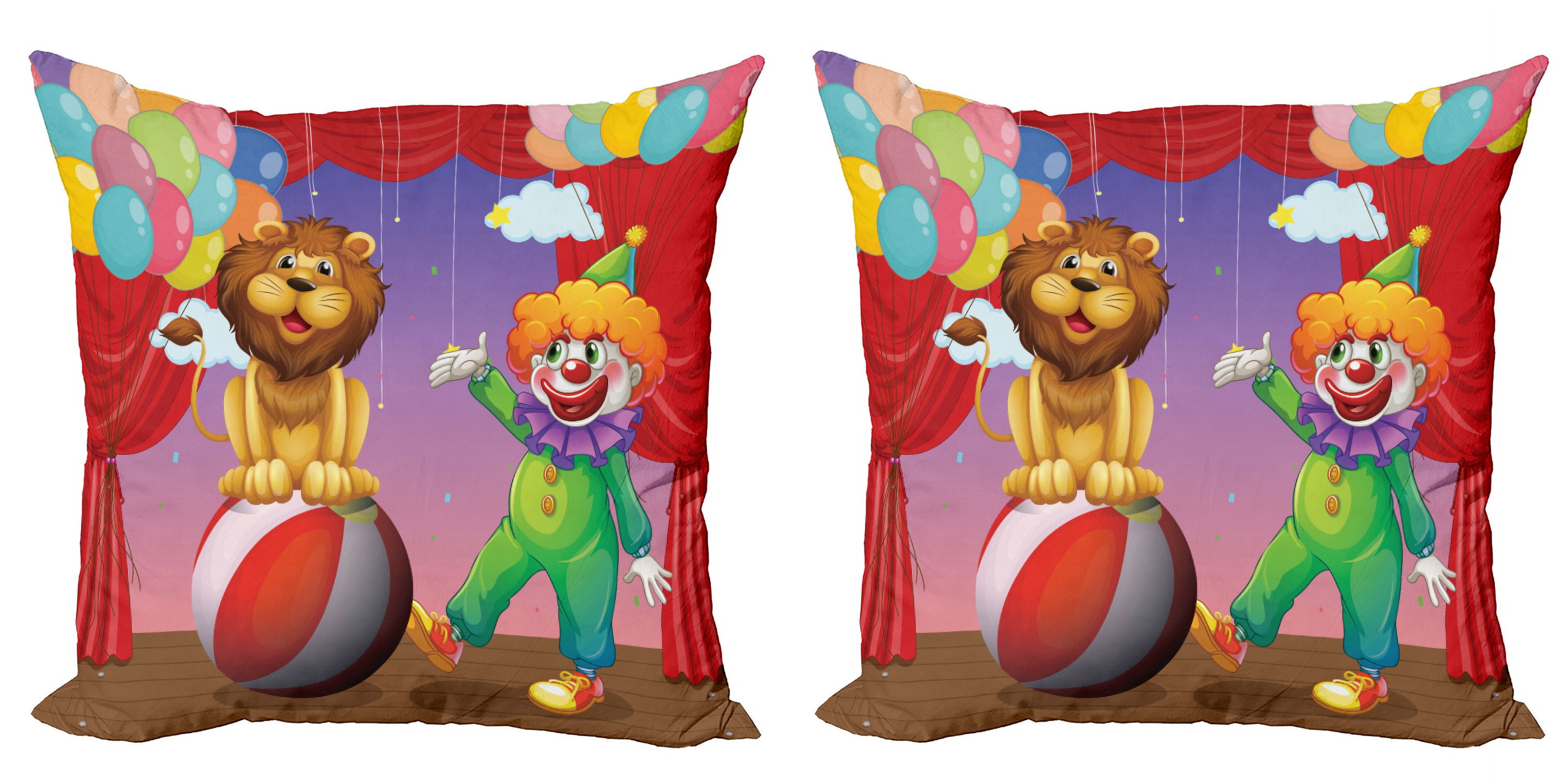 Ambesonne Circus Throw Pillow Cover 2 Pack, Lion Clown Performance, 18 ...