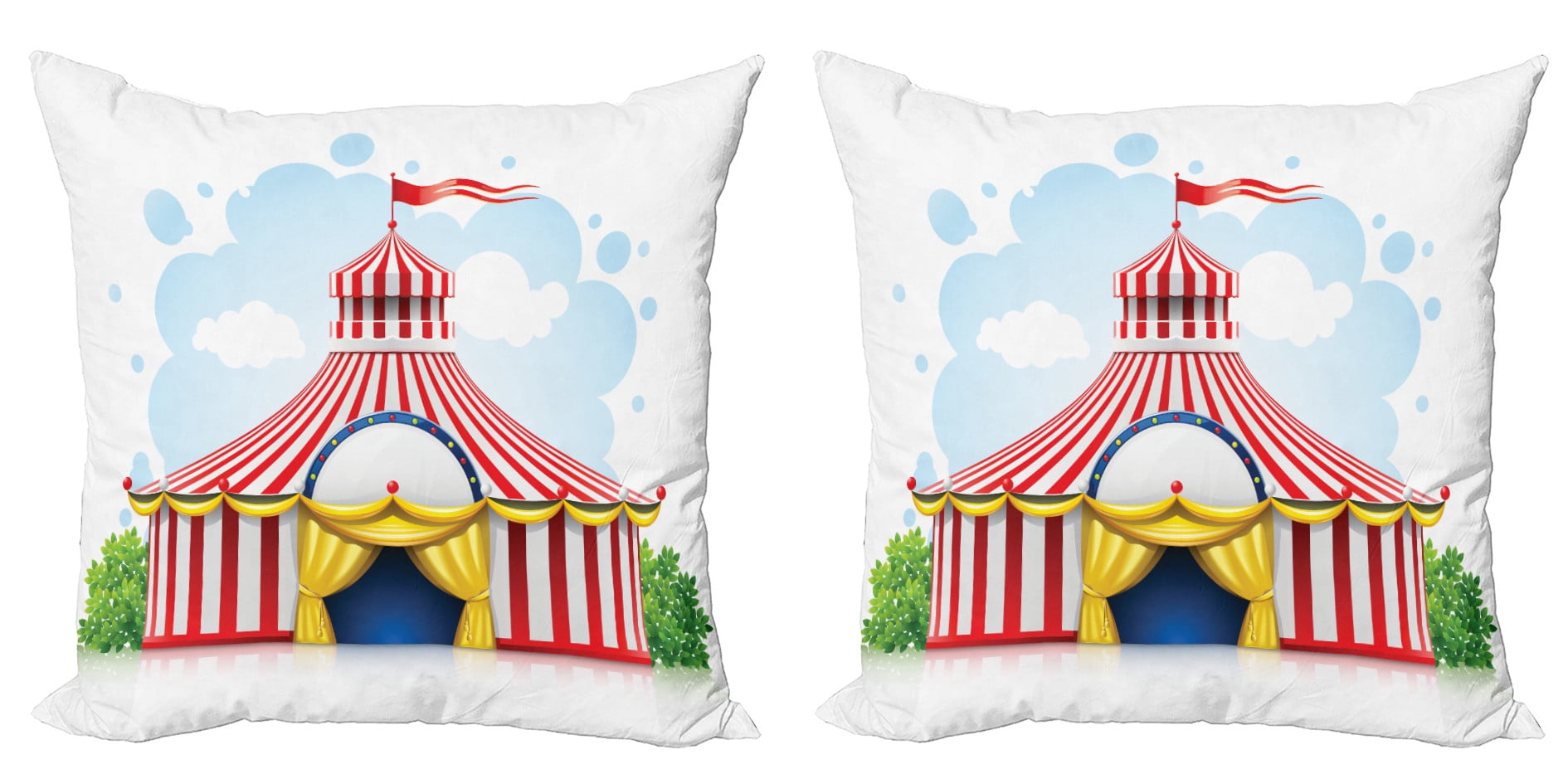 Ambesonne Circus Throw Pillow Cover 2 Pack, Striped Tent with Flag, 18 ...