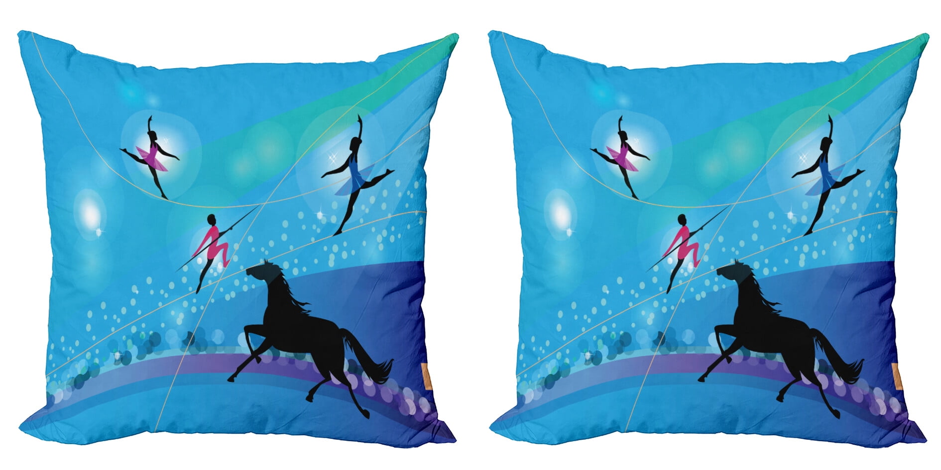 Ambesonne Circus Throw Pillow Cover 2 Pack, Trapeze Artists Horse, 16 ...