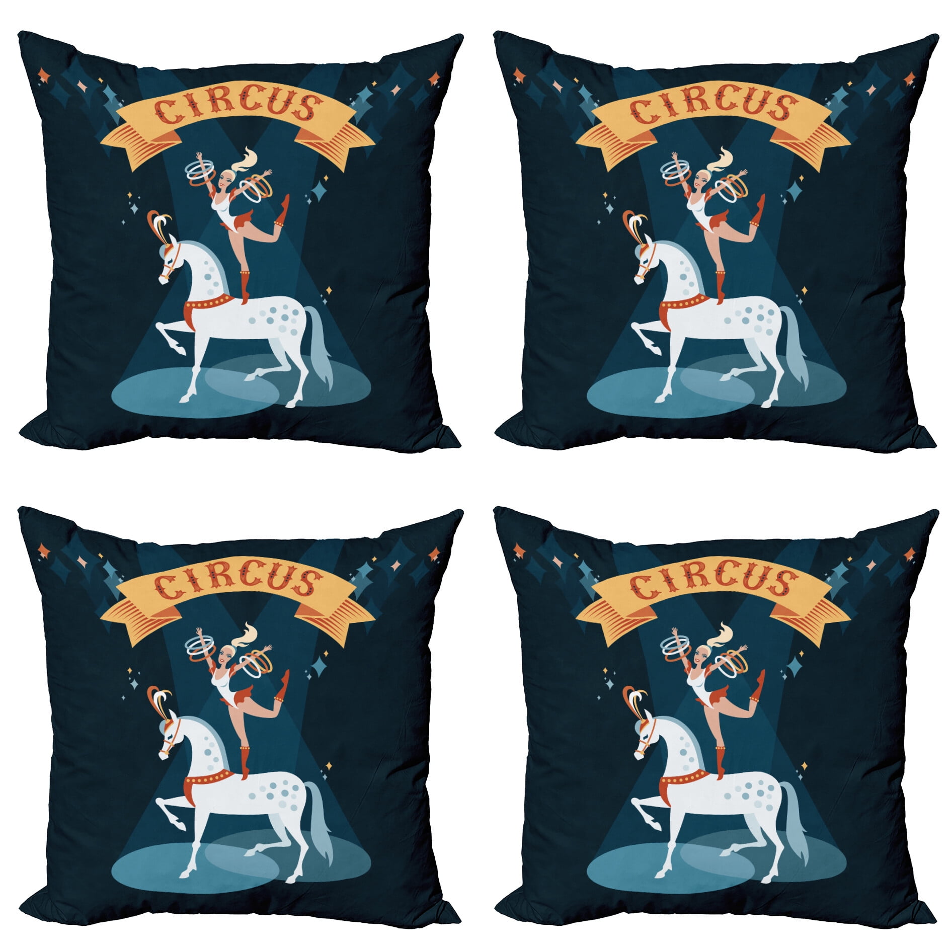 Ambesonne Circus Throw Pillow Cover 4 Pack, Girl Dances on a Horse, 20 ...