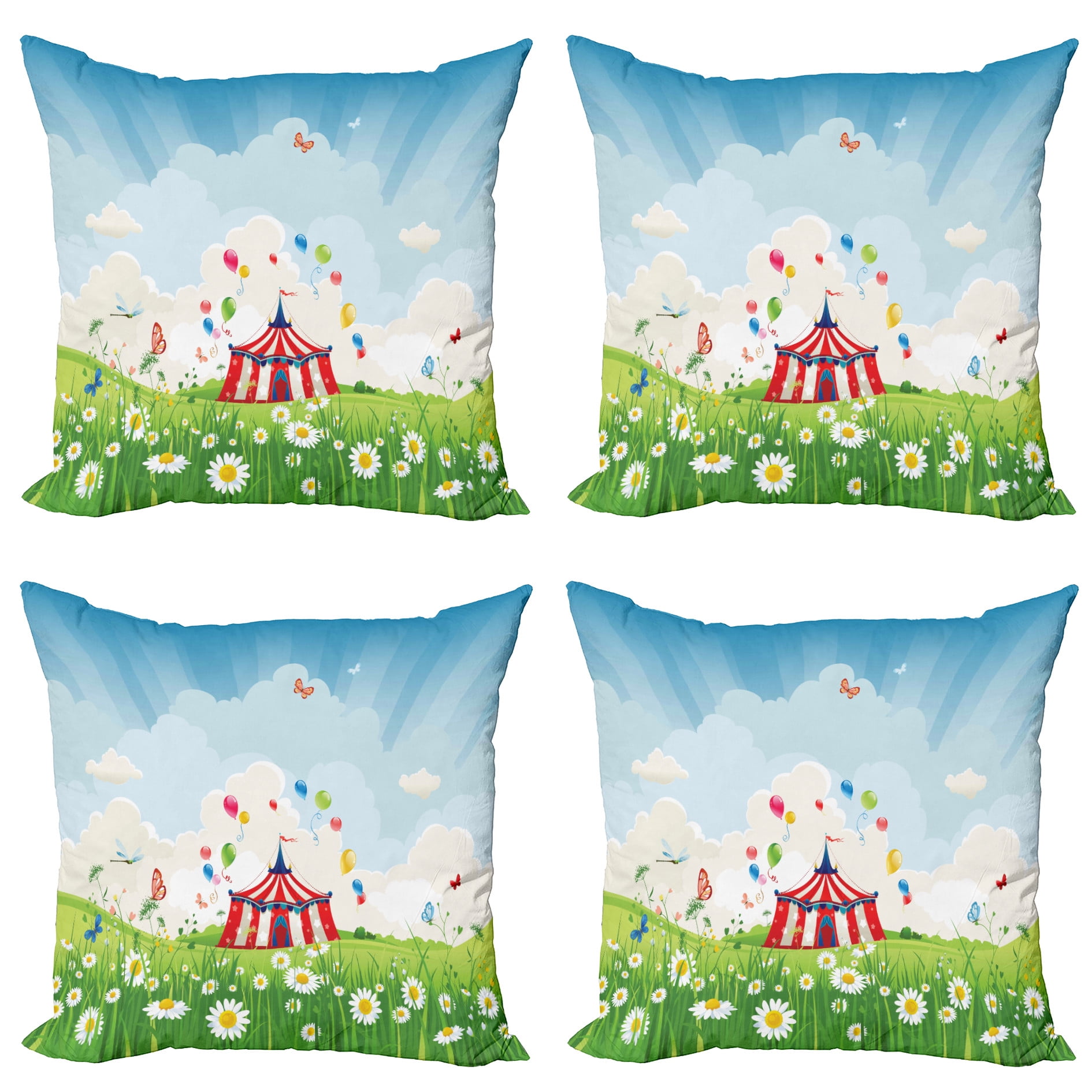 Ambesonne Circus Throw Pillow Cover 4 Pack, Sunny Sky Grass Tent, 20 ...