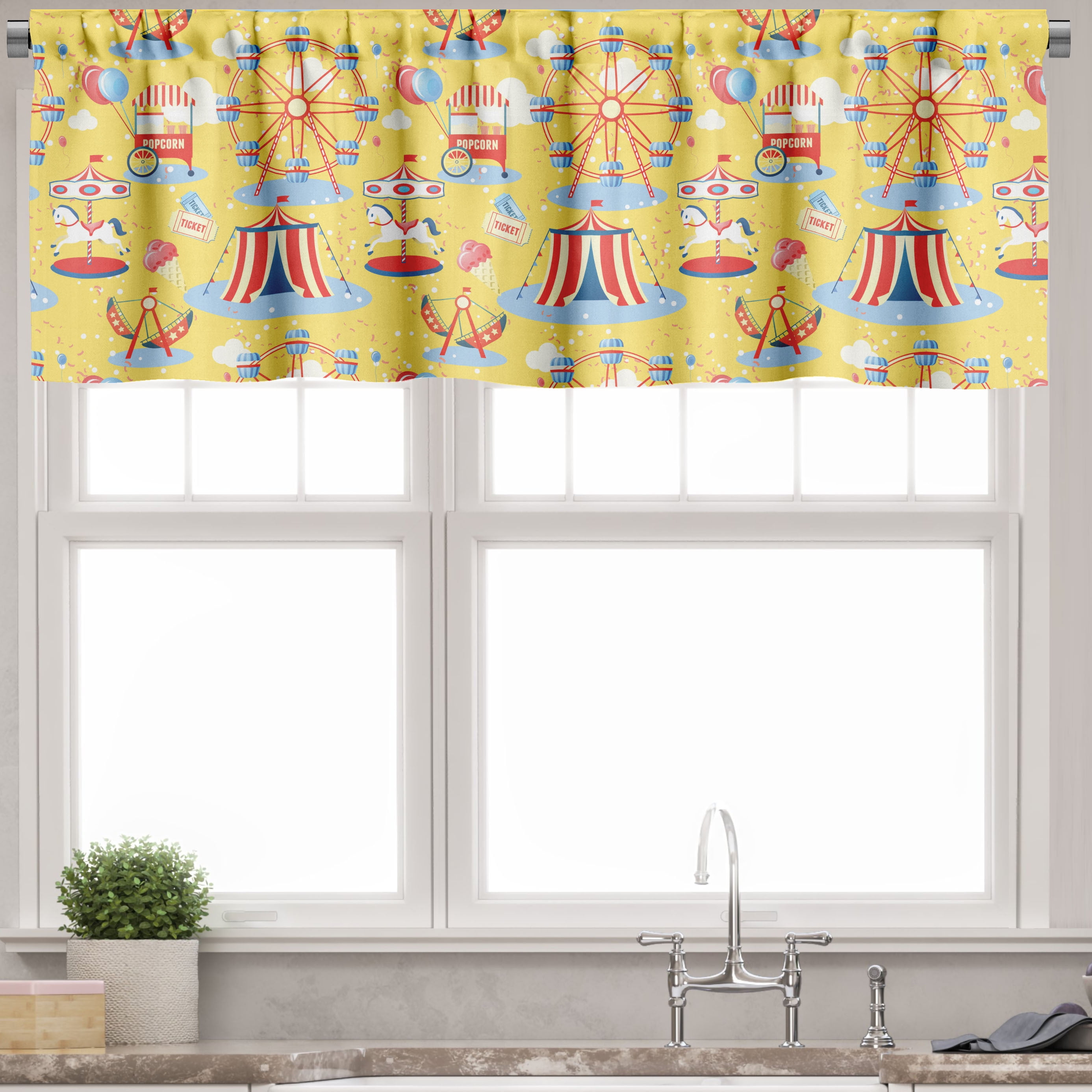 Ambesonne Circus Valance Pack of 2, Amusement Park Pattern Tent, 54"X12 ...
