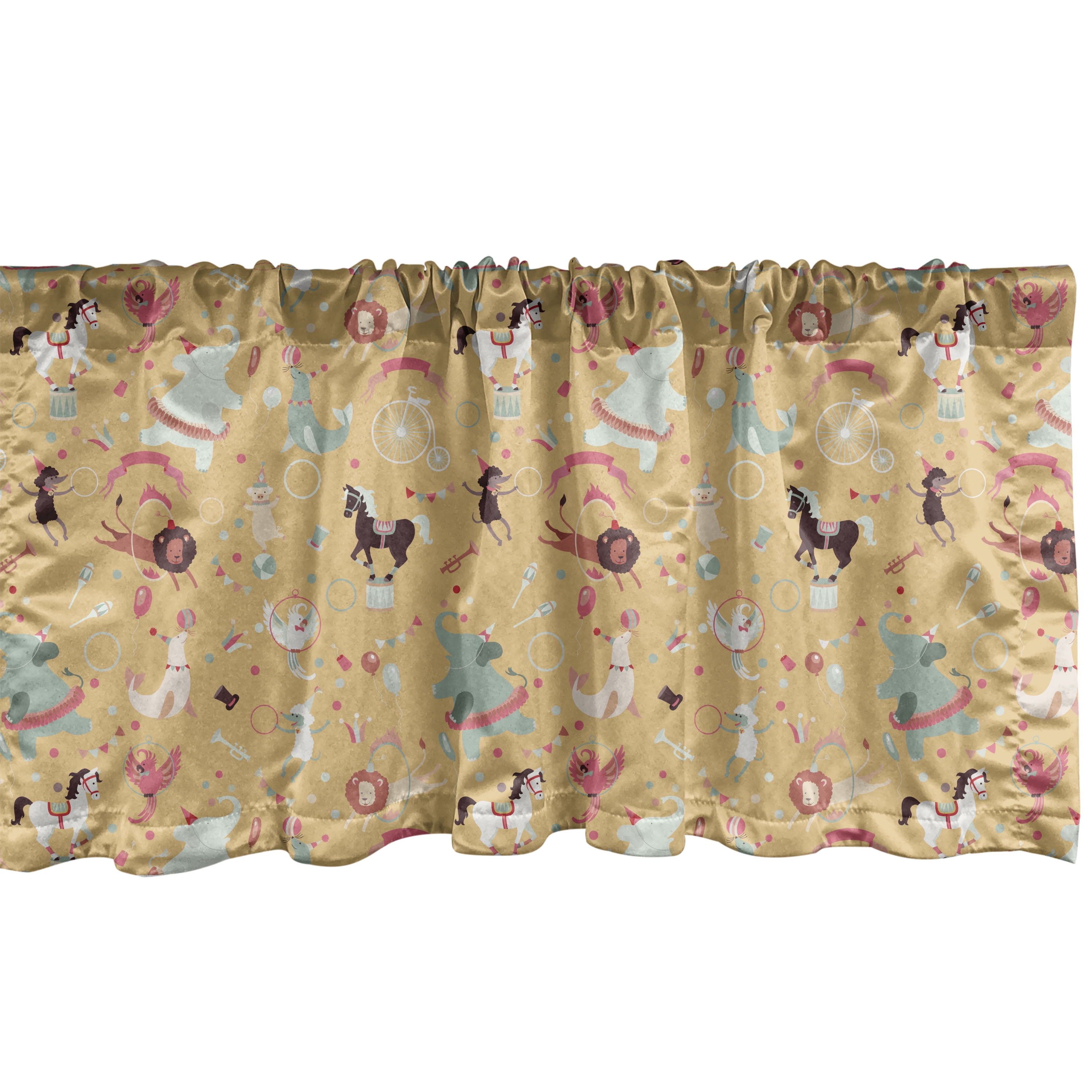 Ambesonne Circus Window Valance, Retro Cartoon Circus Theme with Seal ...