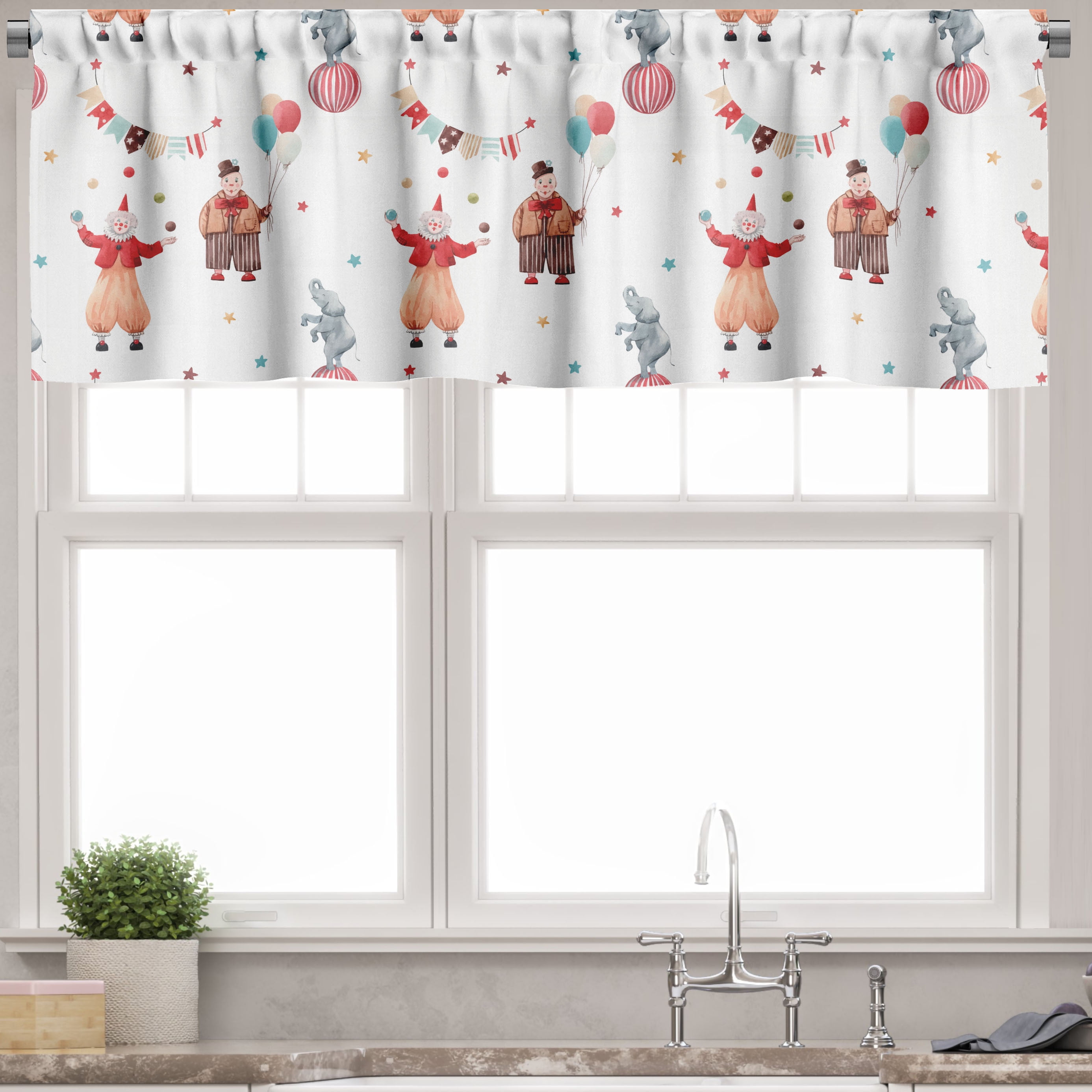 Ambesonne Circus Window Valance, Watercolor Clowns, 54" X 12", White ...