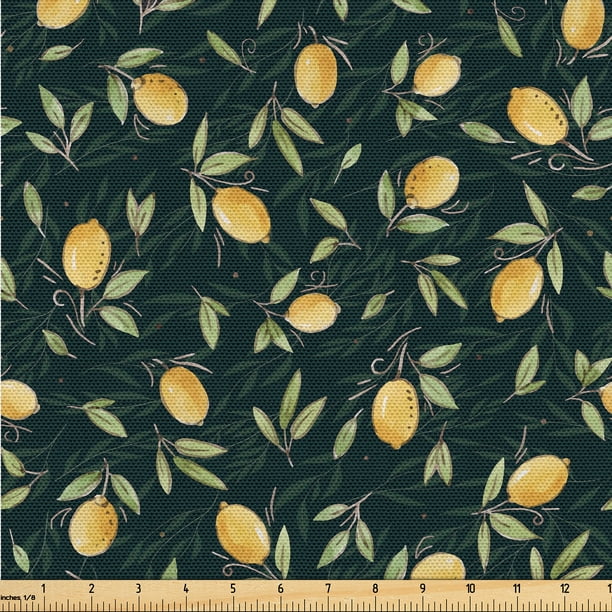 Ambesonne Citrus Fabric by the Yard Upholstery, Lemon Pattern Tropical ...