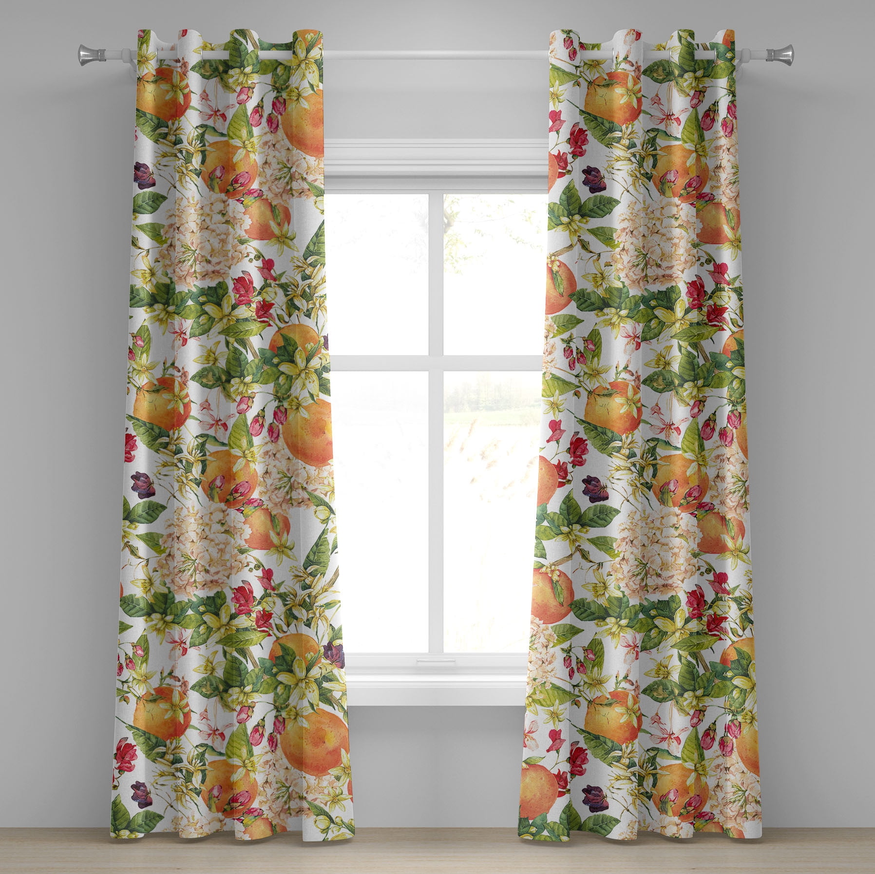 Ambesonne Citrus Grommet Curtain, Jungle Scene Leafy Twigs Art, 50"x84 ...