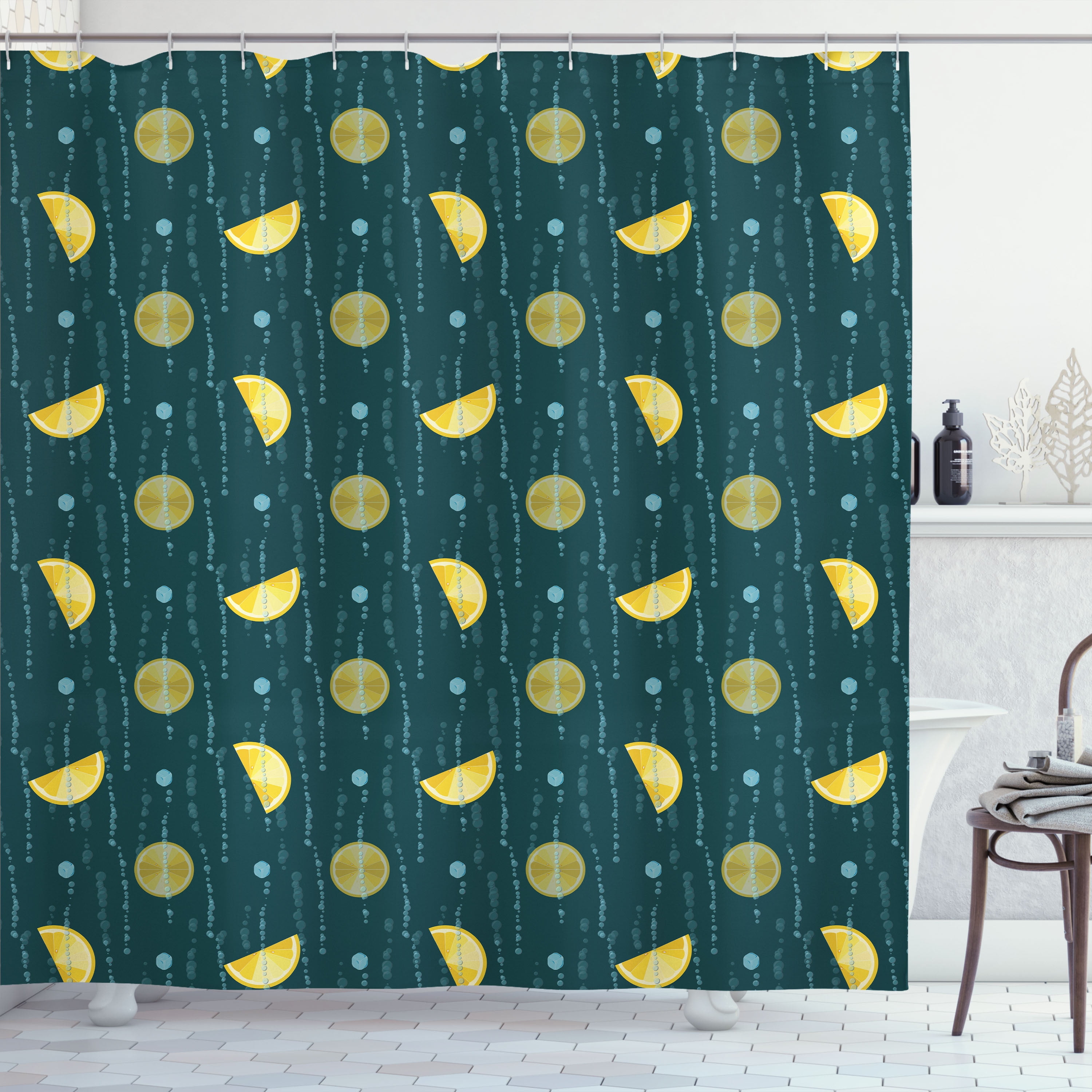 Ambesonne Citrus Shower Curtain, Oversimplified Lemon Slices, 69"Wx84"L ...