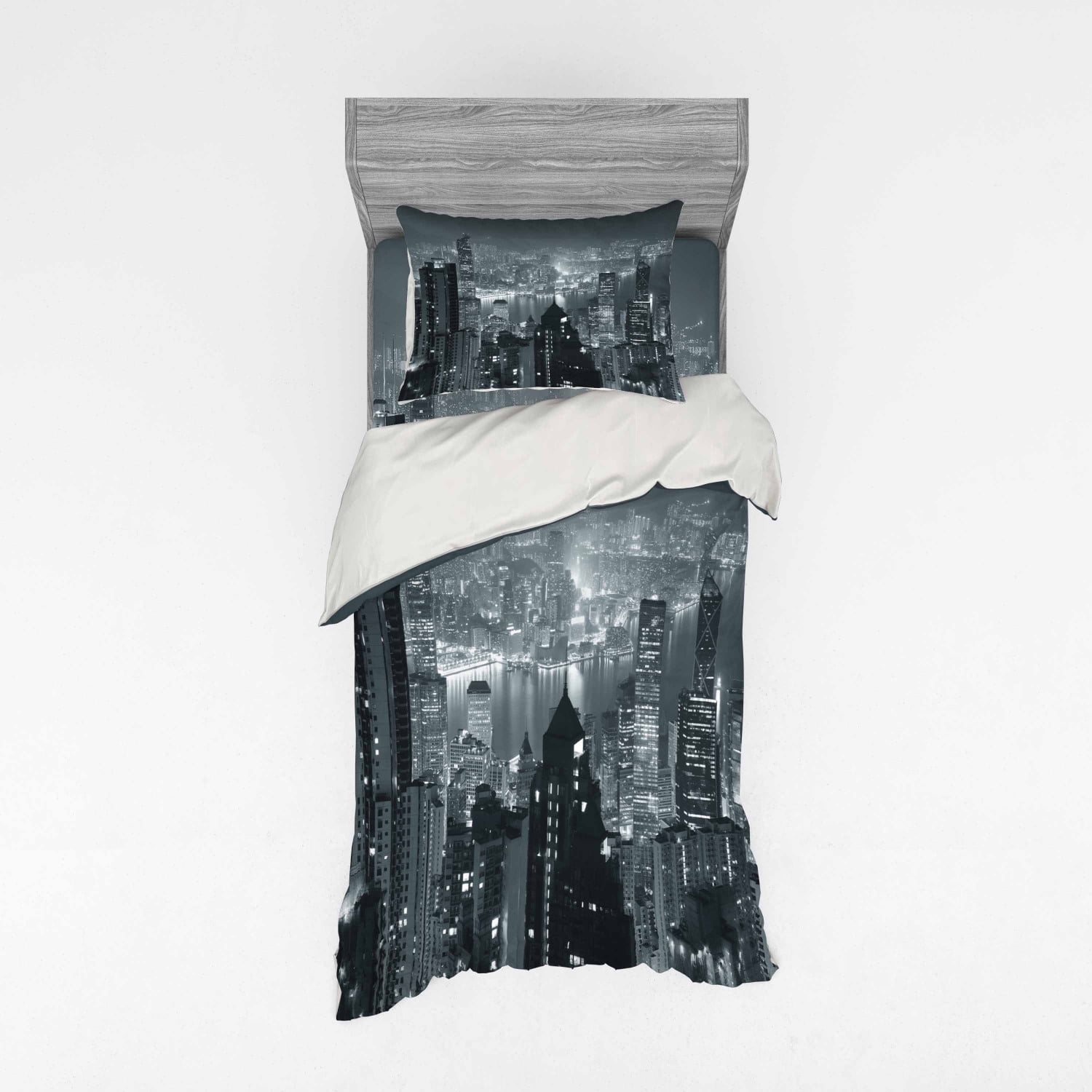 Ambesonne City Bedding Set 3 Pcs, Aerial Night Landscape, Twin, Grey ...