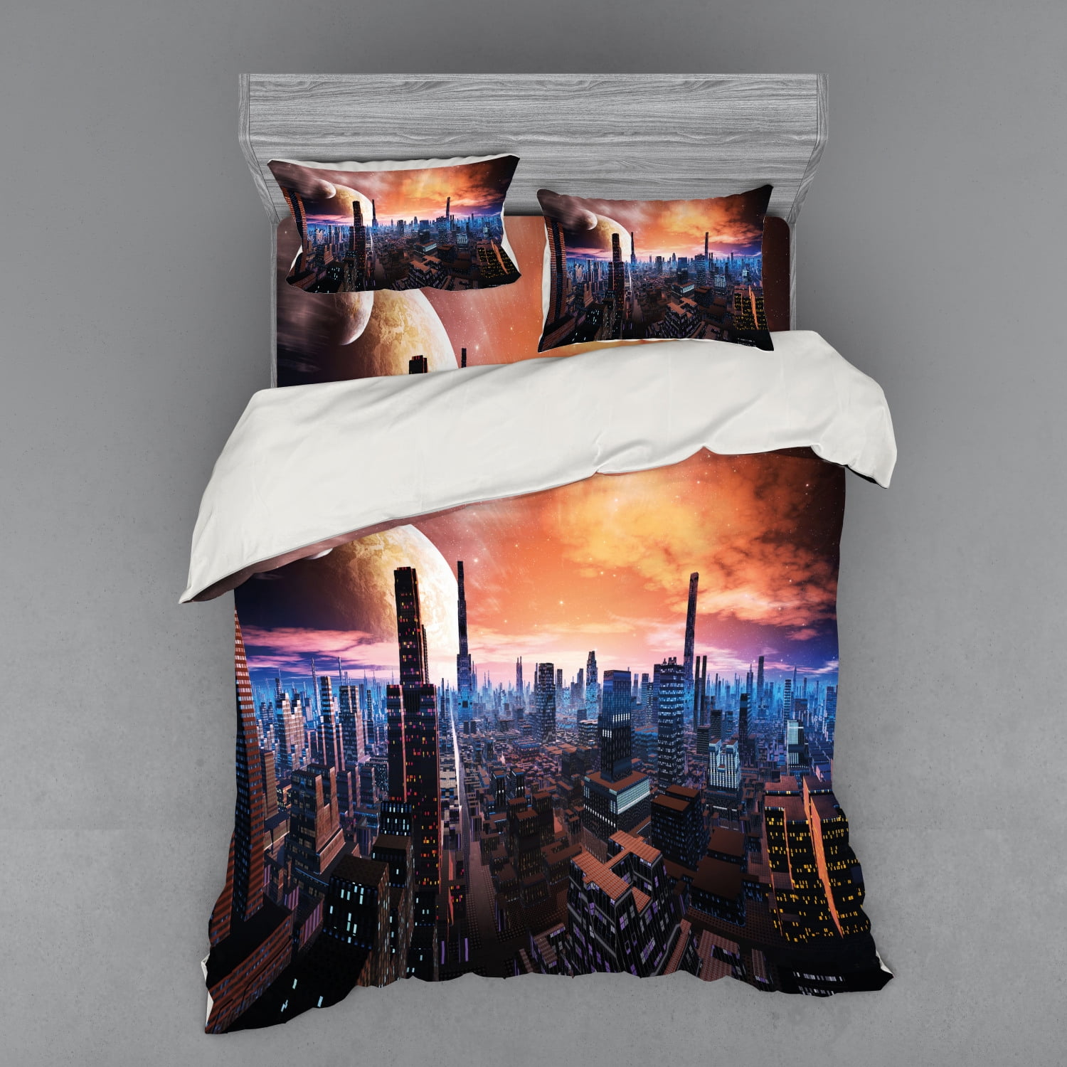 Ambesonne City Bedding Set 4 Pcs, Futuristic Distant World, Queen ...