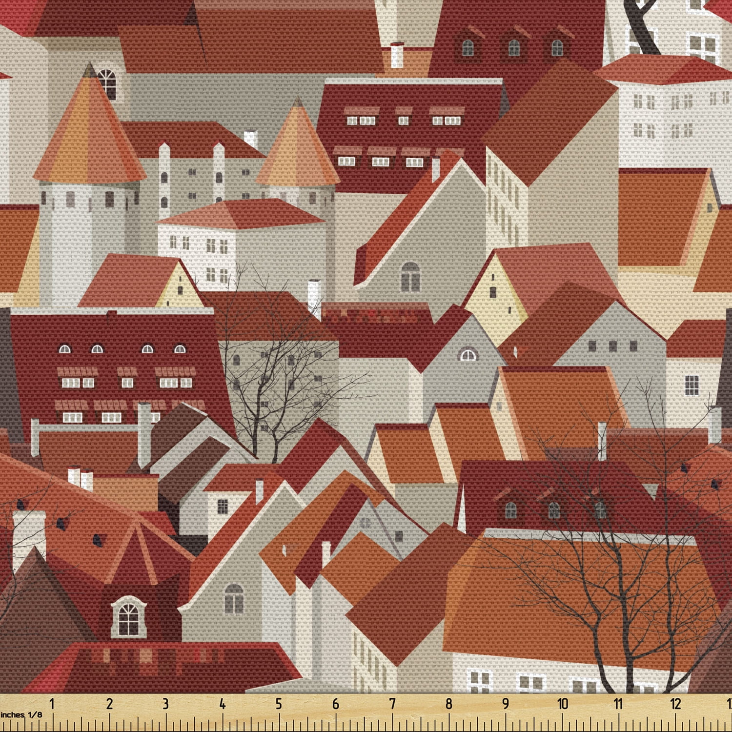 Ambesonne City Fabric by the Yard Upholstery, Tile Roof Pattern Urban ...