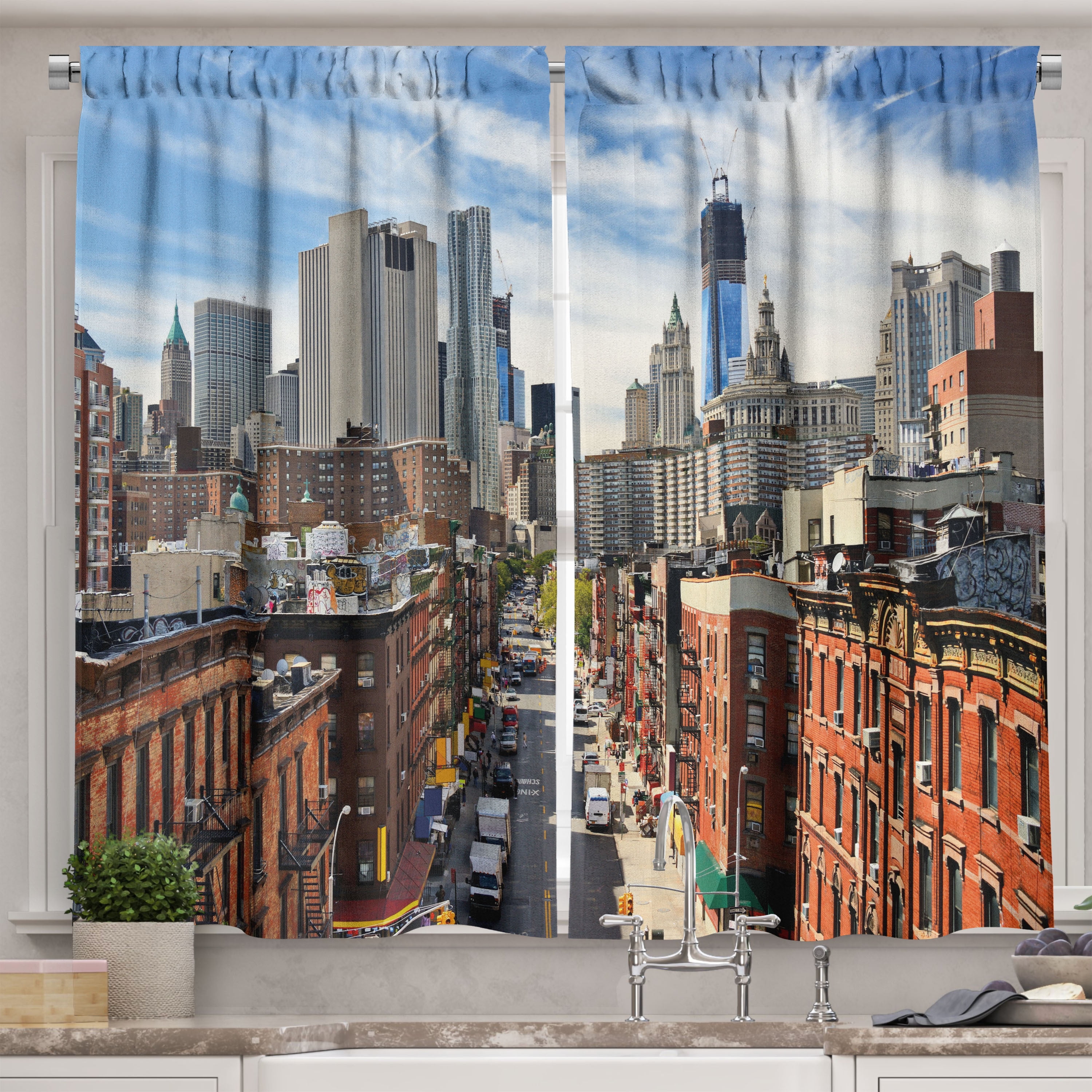 Ambesonne City Kitchen Curtains, Famous Travel Destination, 55"x45 ...