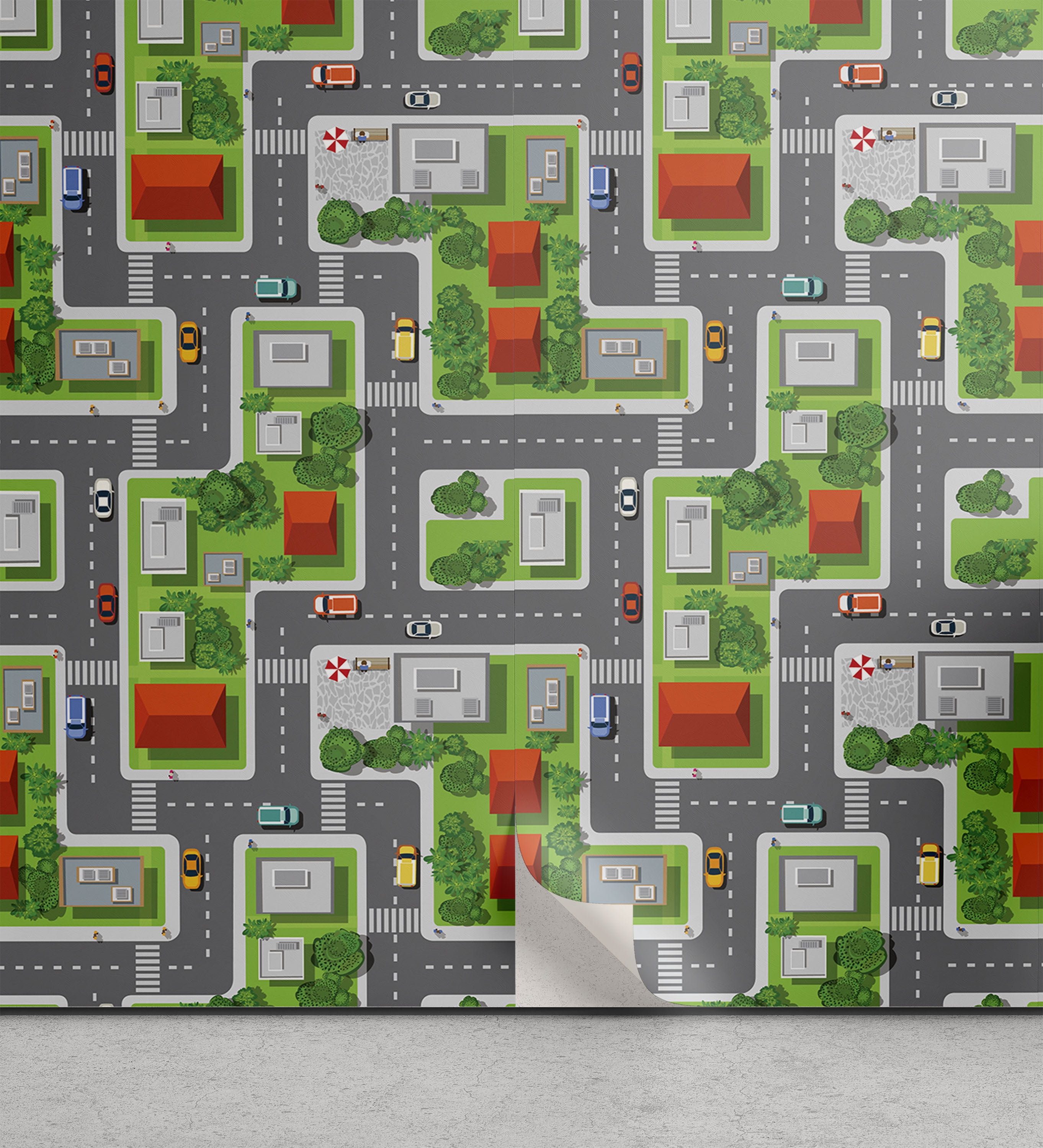 Ambesonne City Peel & Stick Wallpaper for Home, Birds Eye View Map ...