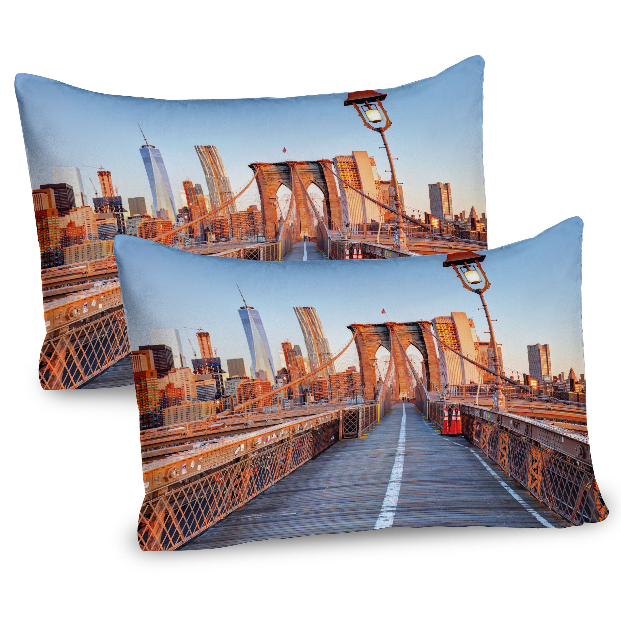 Ambesonne City Pillow Sham 2 Pack, Brooklyn Bridge Manhattan, 26"x20 ...
