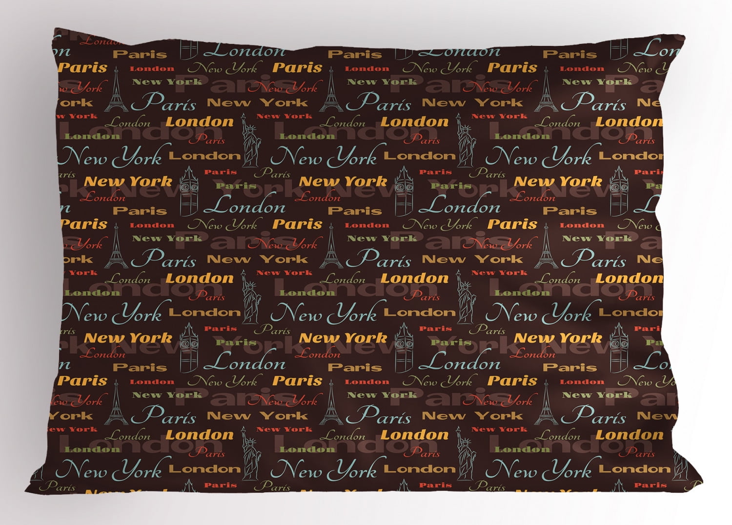 Ambesonne City Pillow Sham, Famous Places of World, 36" X 20 ...
