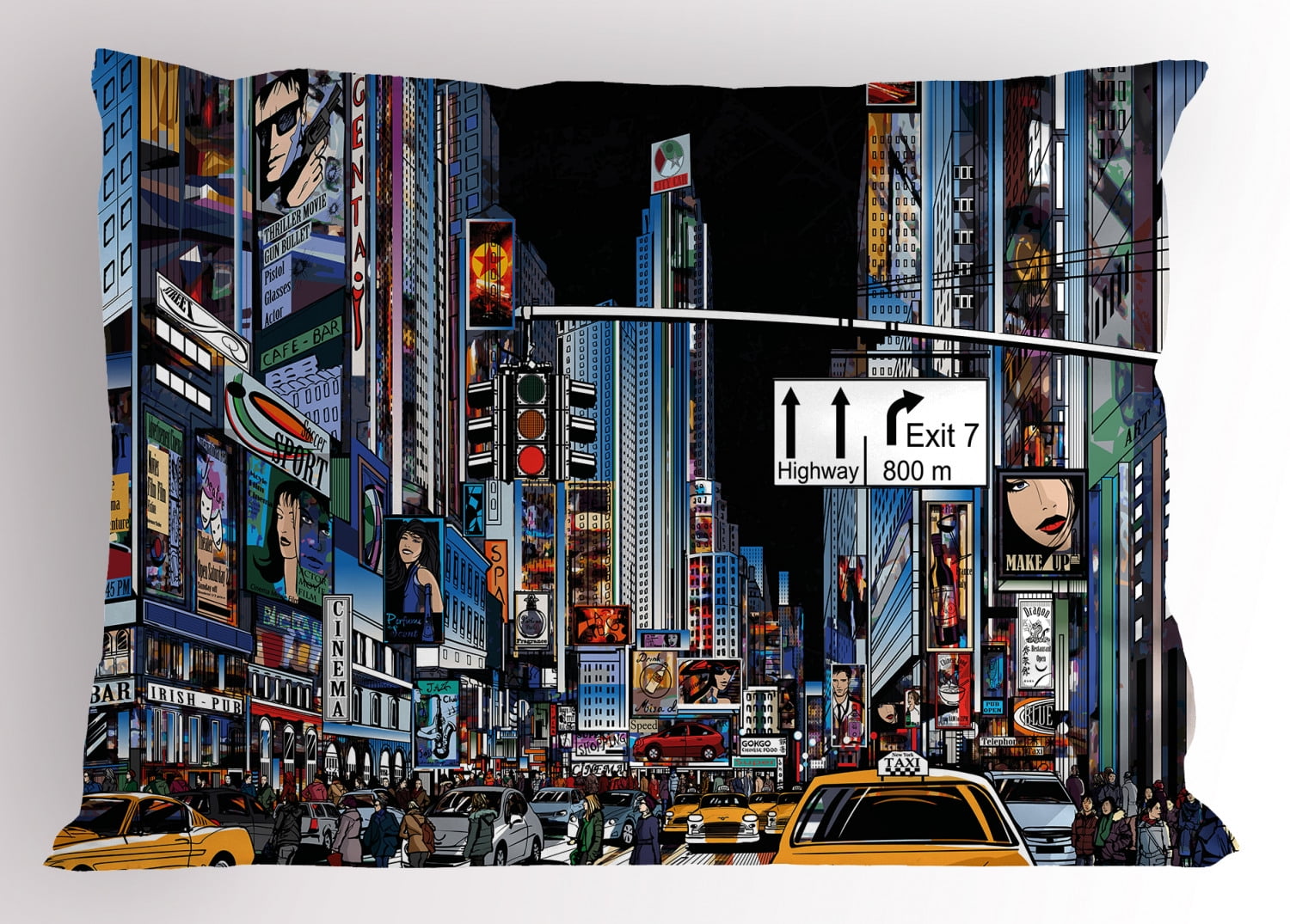 Ambesonne City Pillow Sham, Night Scene New York, 26" X 20", Multicolor ...