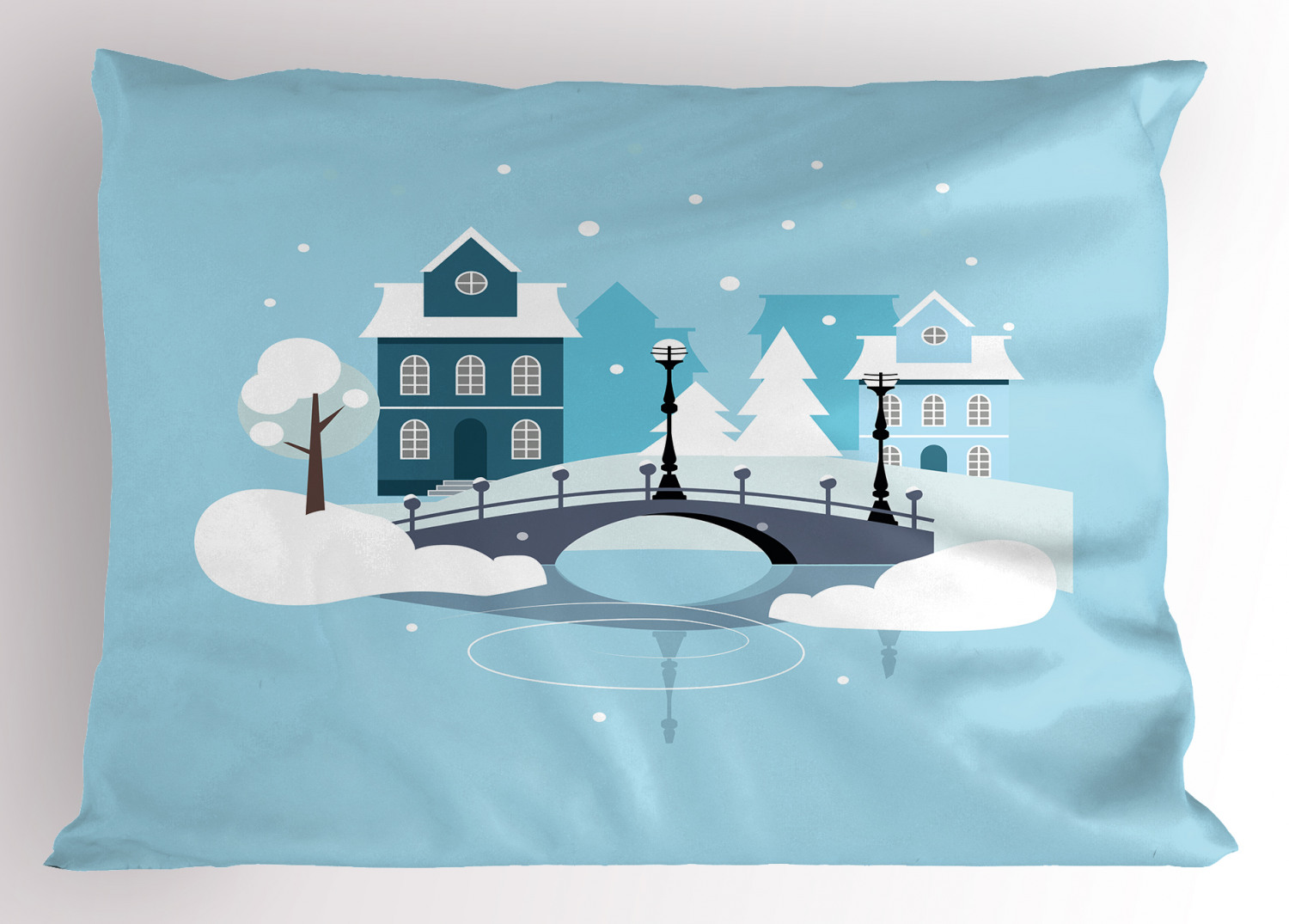 Ambesonne City Pillow Sham, Winter Season Composition, 36" X 20", Pale ...