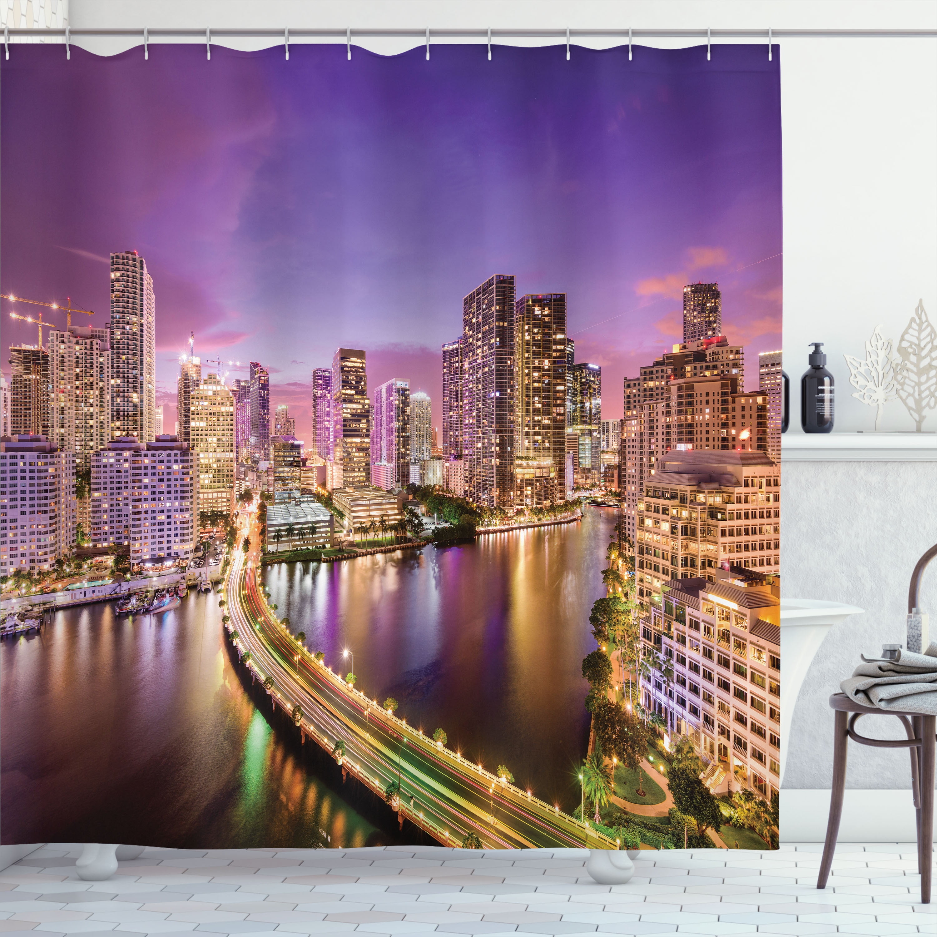 Ambesonne City Shower Curtain, Shot of Florida Miami Downtown, 69"Wx84 ...