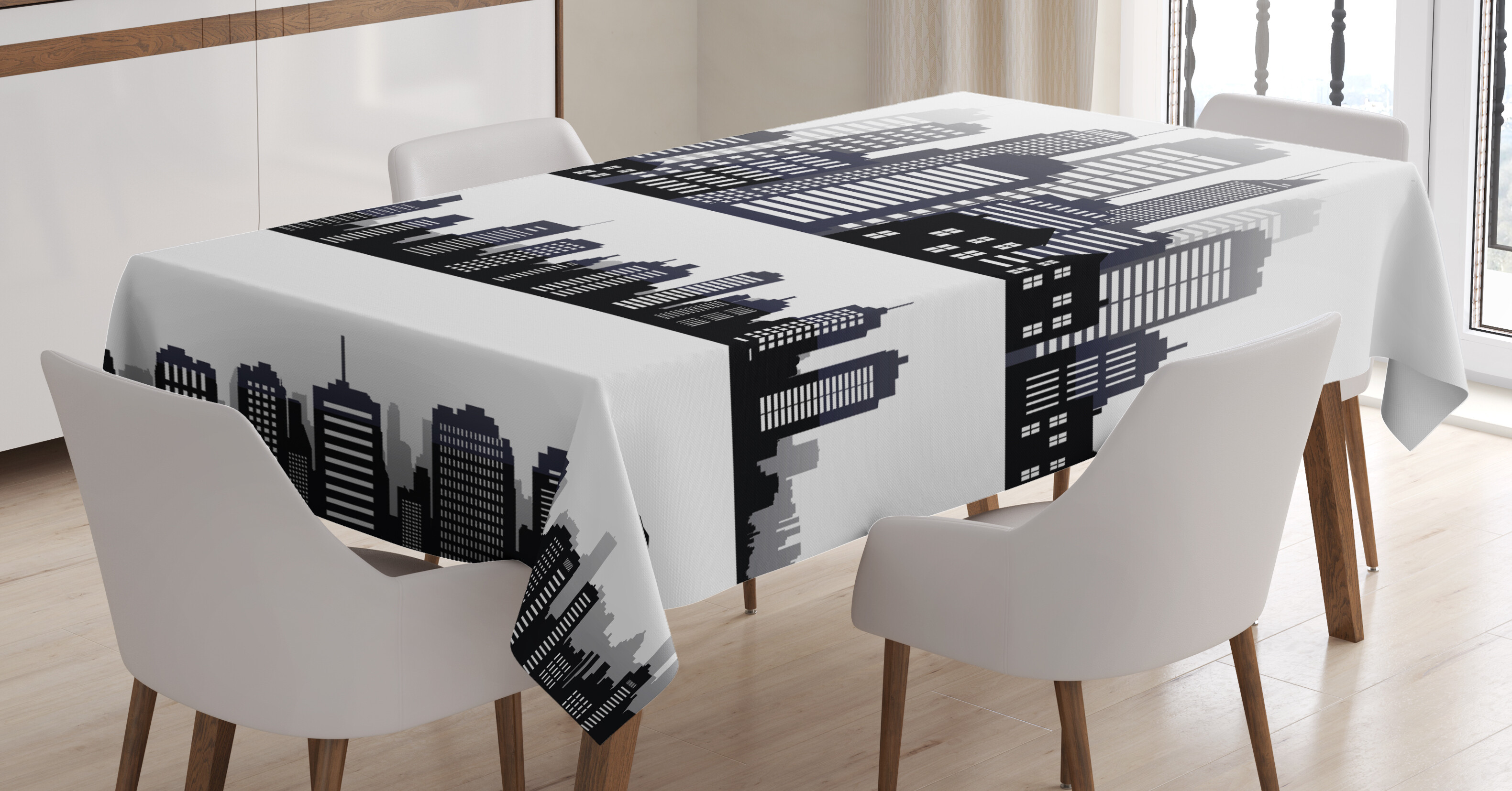 Ambesonne City Tablecloth Rectangular Table Cover, Long Buildings ...