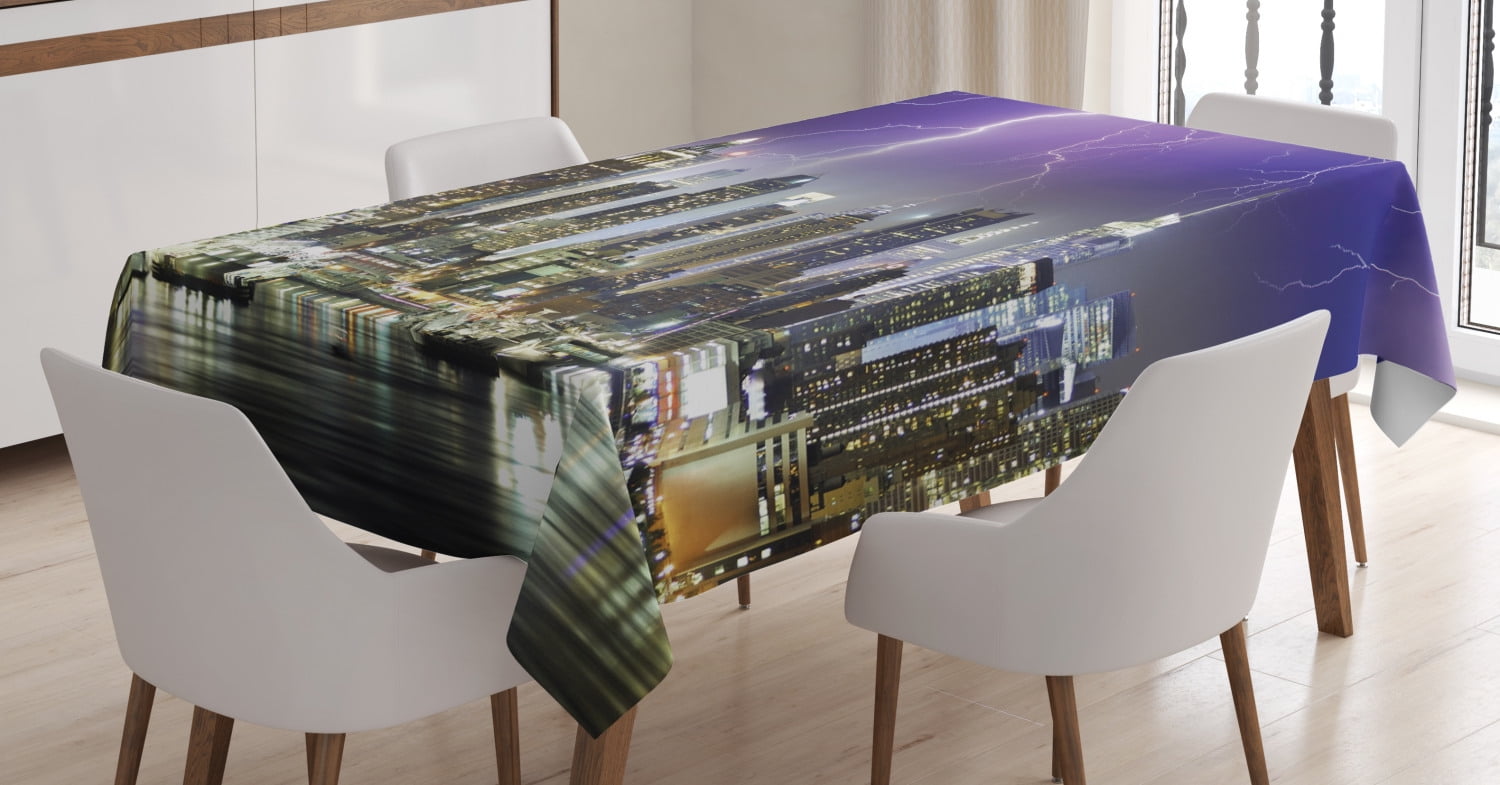 Ambesonne City Tablecloth Rectangular Table Cover, Storm Thunder in New ...