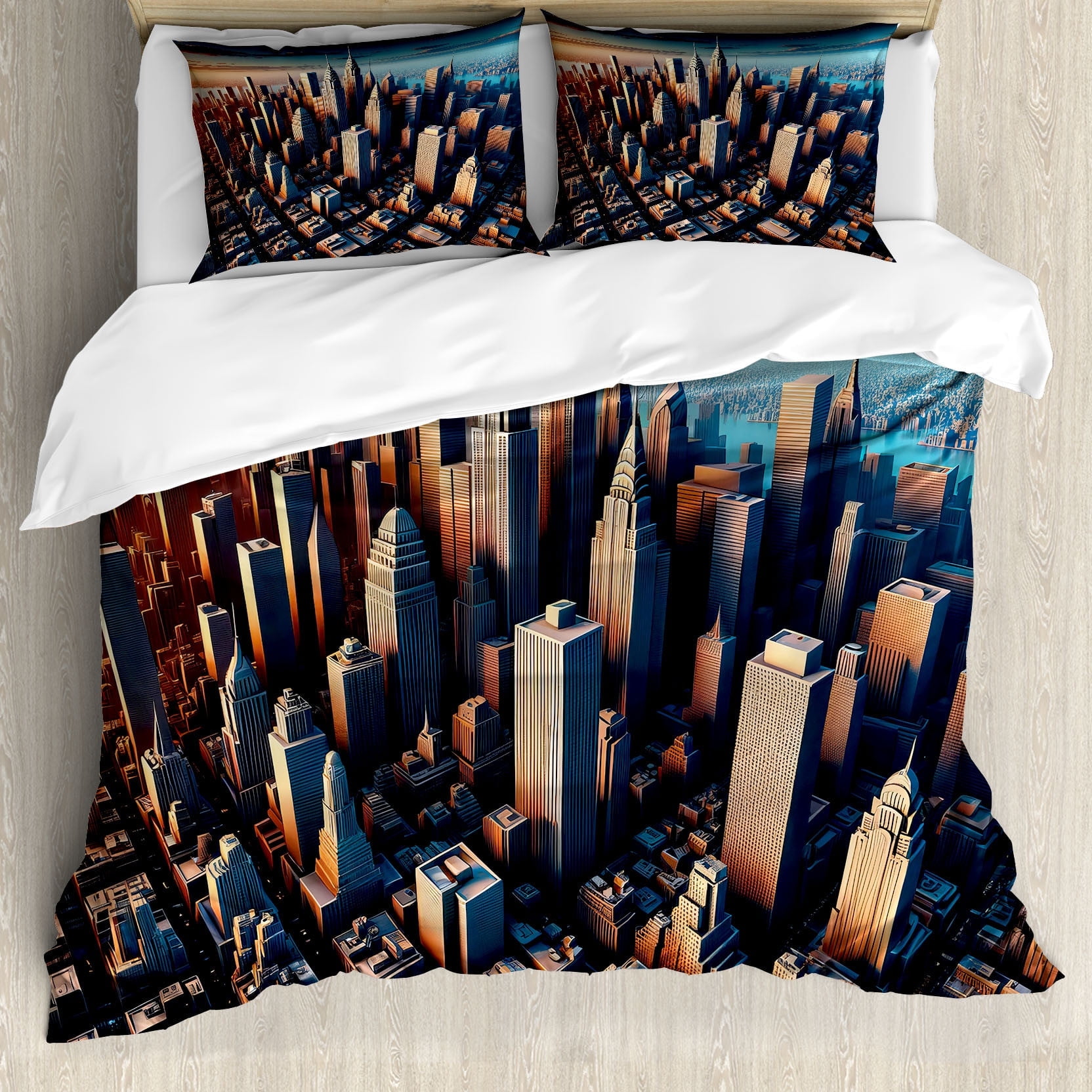 Ambesonne Cityscape Duvet Cover Set, Manhattan Panorama Urban, King ...