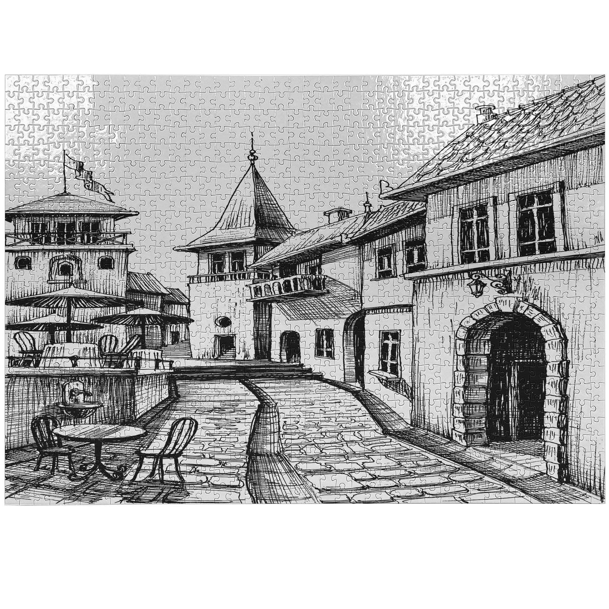 Ambesonne Cityscape Jigsaw Puzzle, Old Town Street Peaceful, Heirloom ...