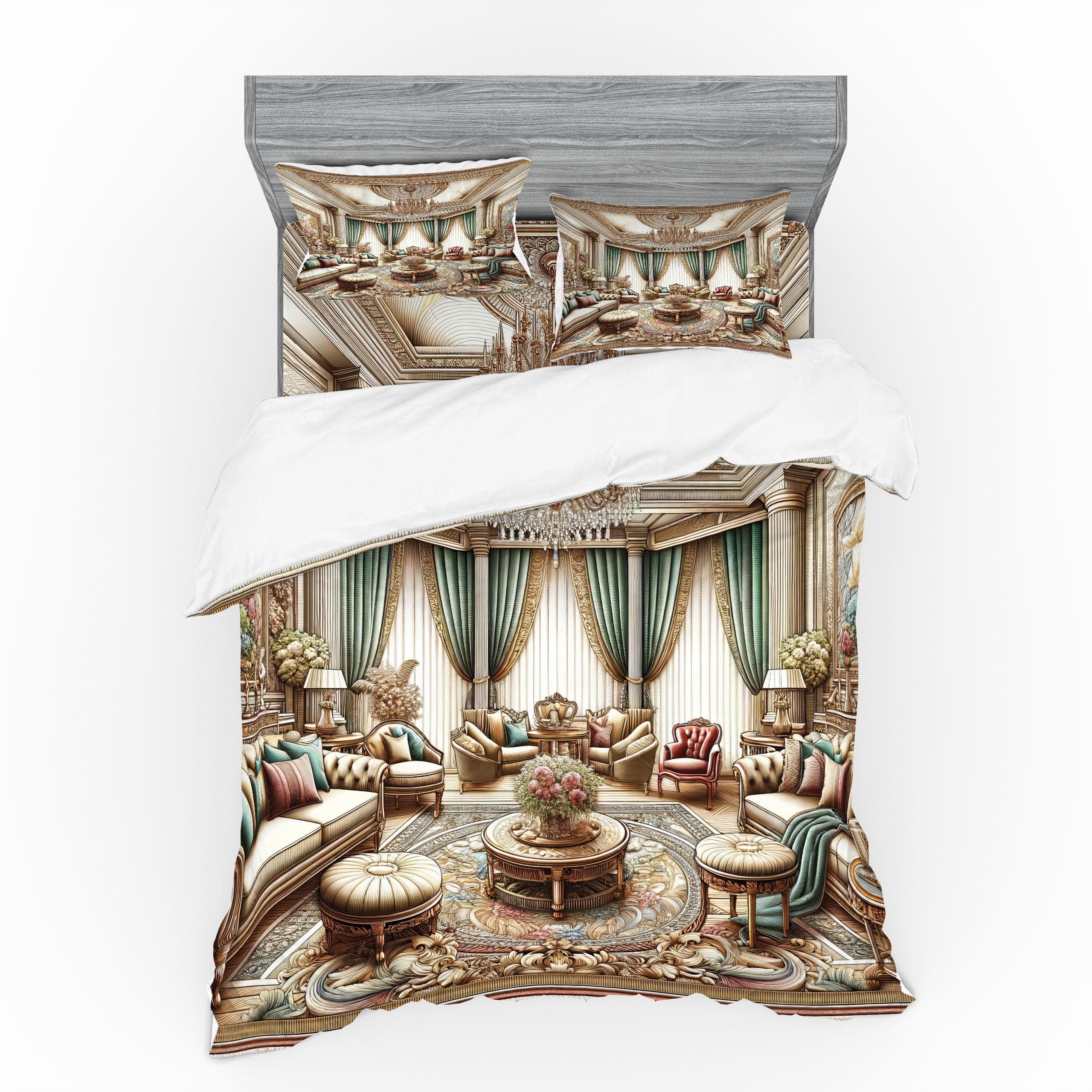 Ambesonne Classic Bedding Set 4 Pcs, Opulent Palatial Room Scene, Queen ...
