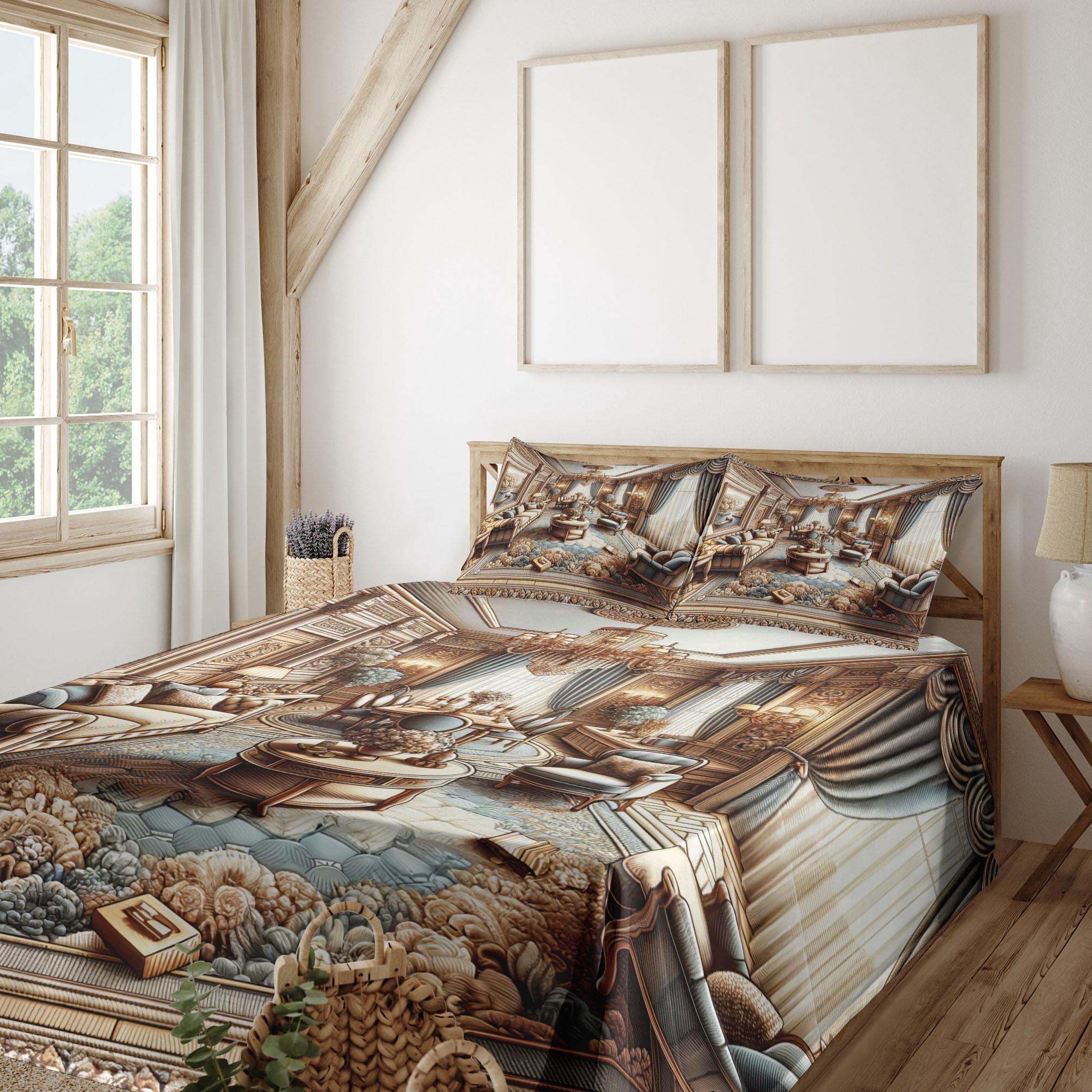 Ambesonne Classic Fitted & Top Sheet Set with Shams, Grandiose Room ...