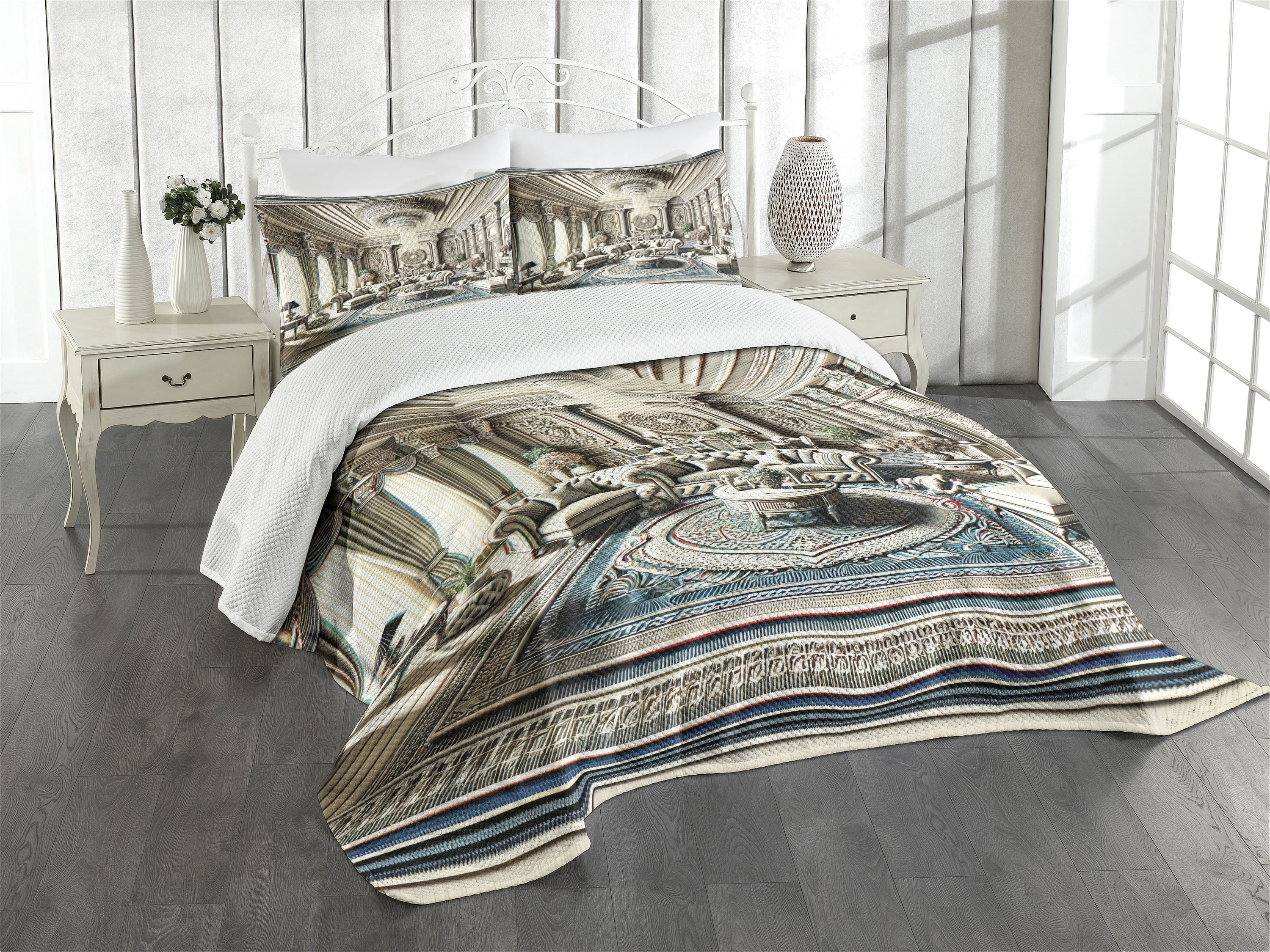 Ambesonne Classic Quilted Bedspread Set 3 Pcs, Ritzy Room Posh Scene ...